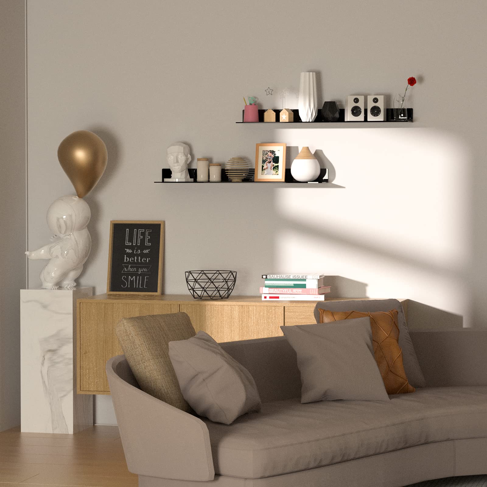 Sezanrpt 36 Inches Acrylic Long Wall Shelf Set of 2, Black Wall Mounted Acrylic Bathroom Storage Shelves Display Organizer for Bottle Oragnizer, Spice, Wine, Toys, Controller, Cup (Black, 36 Inch)