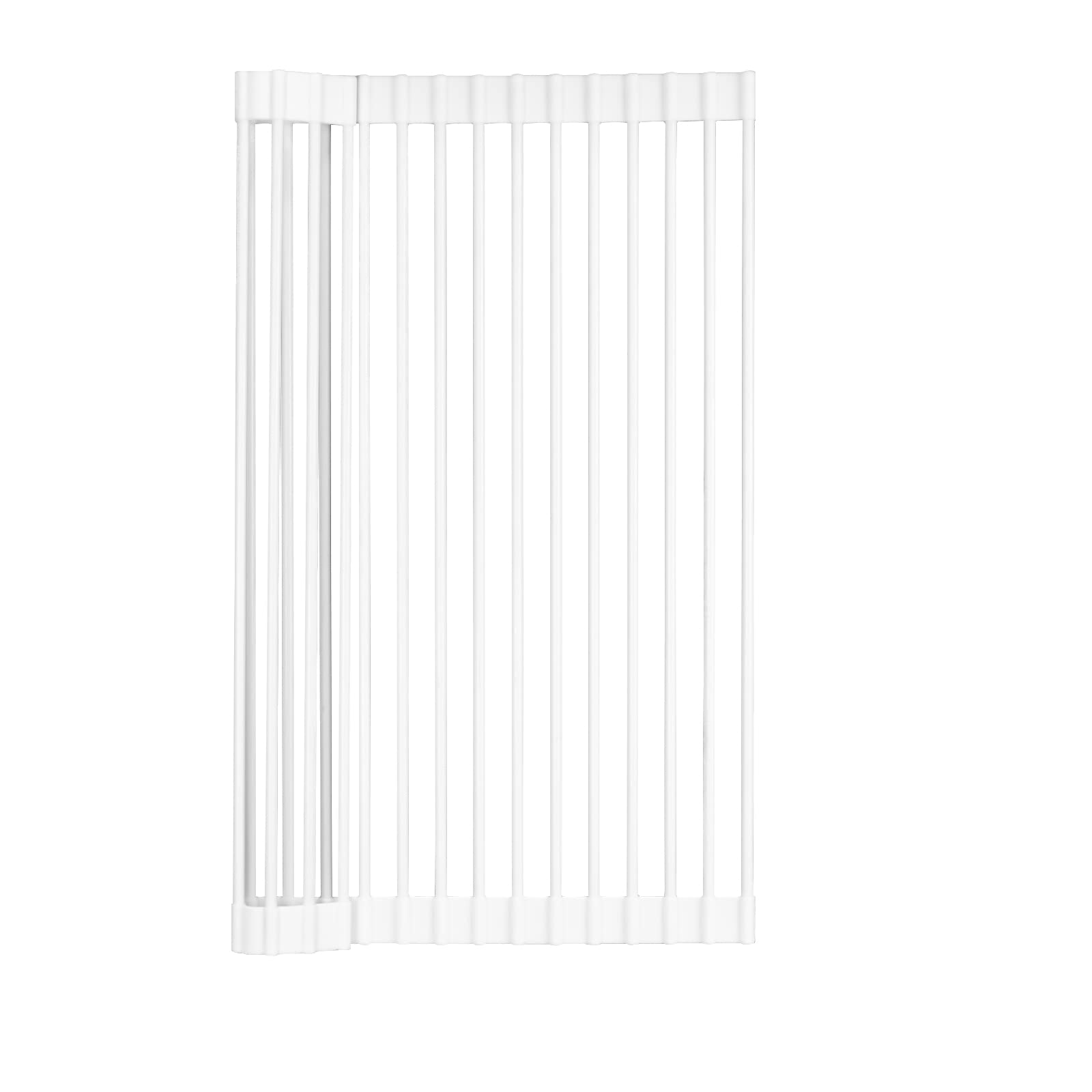 H S T Over The Sink Dish Drying Rack for Kitchen - 17" x 13" Heavy Duty Silicone Wrapped Steel Rods Over Sink Dish Drying Rack - Multipurpose Roll Up Sink Drying Rack - White
