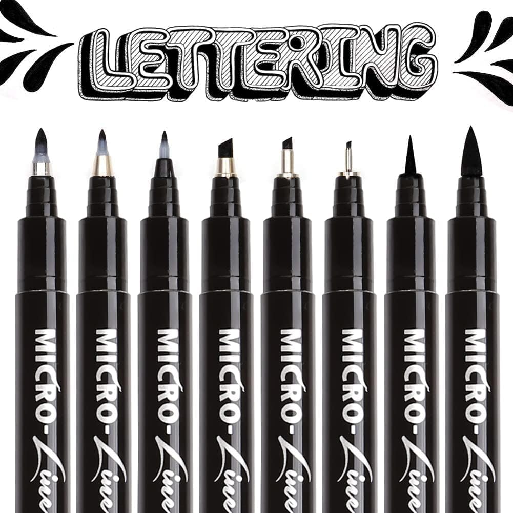 dainayw Calligraphy Brush Pen, Hand Lettering Pens, 8 Size Black Markers Set for Artist Sketch, Technical, Beginners Writing, Art Drawings, Signature, Water Color Illustrations, Journaling