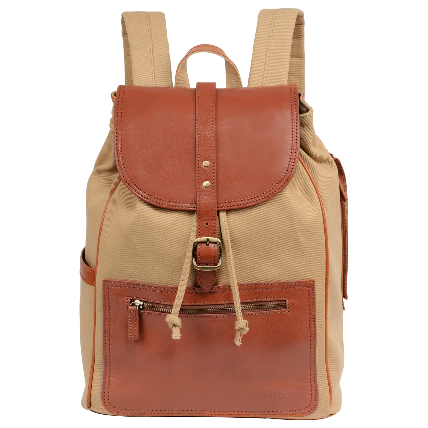 Banuce Canvas Leather Backpack for Men Women Casual Travel Daypack Knapsack Outdoor Rucksack
