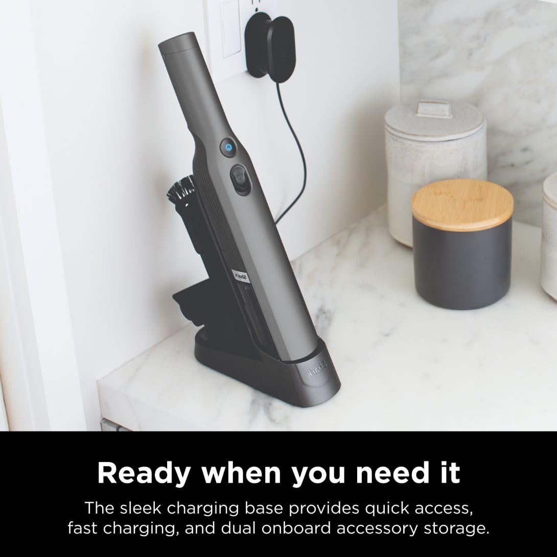 Shark WV201 WANDVAC Handheld Vacuum, Lightweight at 1.4 Pounds with Powerful Suction, Charging Dock, Single Touch Empty and Detachable Dust Cup