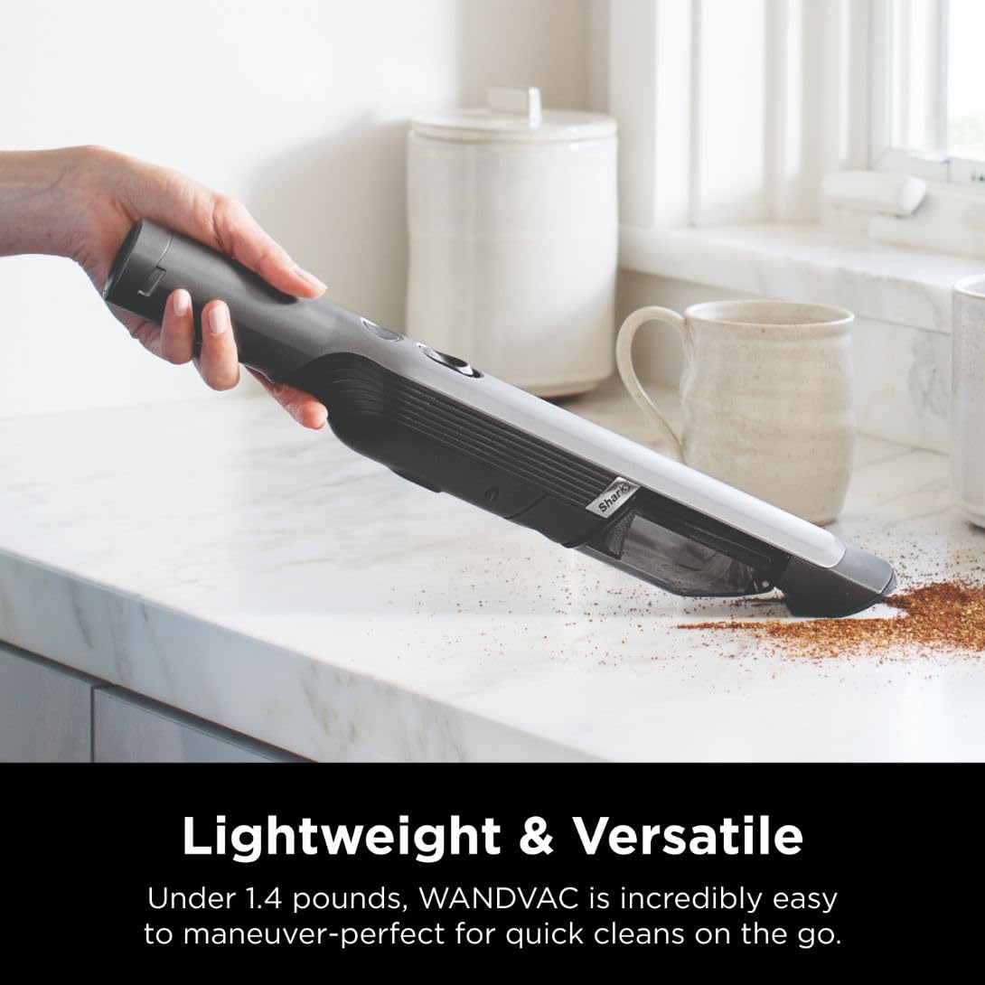 Shark WV201 WANDVAC Handheld Vacuum, Lightweight at 1.4 Pounds with Powerful Suction, Charging Dock, Single Touch Empty and Detachable Dust Cup