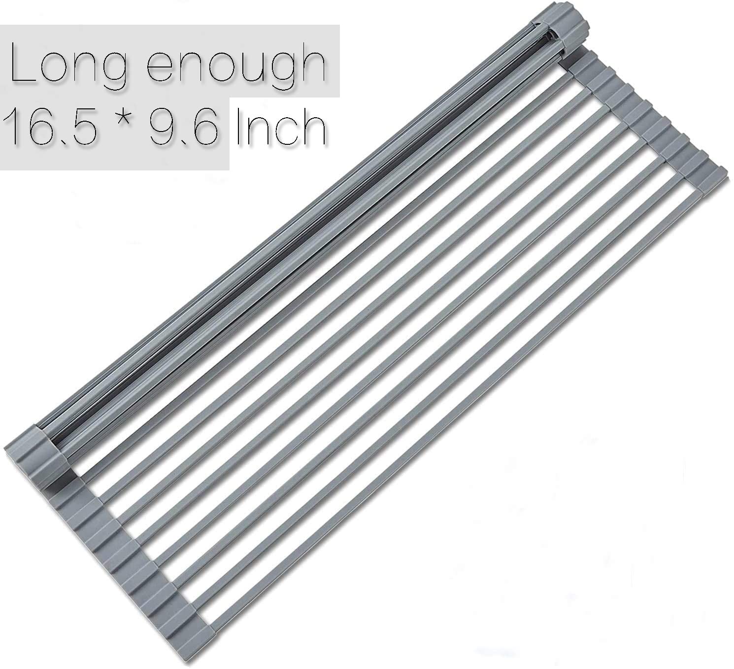 Over-The-Sink --20.5 inches Roll-Up Dish Drying Rack, Made of Silicone Wrapped Steel, Multipurpose -No Occupying Space Heat Resistant Roll Up Dish Drying Rack - Fit for Stainless Steel Sink ( Large)