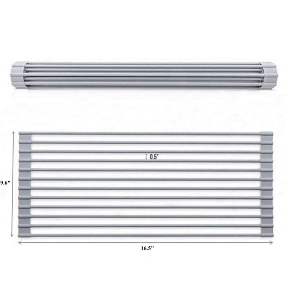 Over-The-Sink --20.5 inches Roll-Up Dish Drying Rack, Made of Silicone Wrapped Steel, Multipurpose -No Occupying Space Heat Resistant Roll Up Dish Drying Rack - Fit for Stainless Steel Sink ( Large)