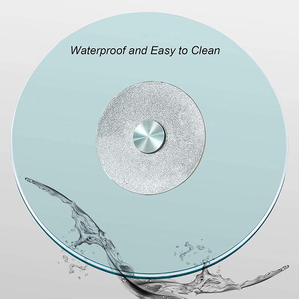 WQSQ 24inch Round Rotating Tray Dining Table Turntable Smooth Serving Plate Tempered Glass Lazy Susan Swivel Tray With Silent Metal Base, Easy To Clean
