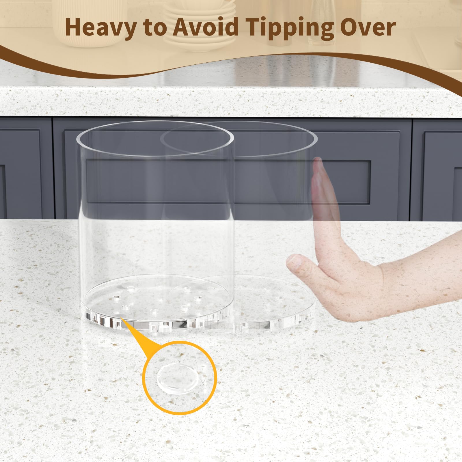 NIUBEE Kitchen Utensil Holder,Clear Acrylic Countertop Utensil Crock,Large and Sturdy Cooking Utensil Holders Caddy Organizer For Home Decor (7 x 5.8 inch)