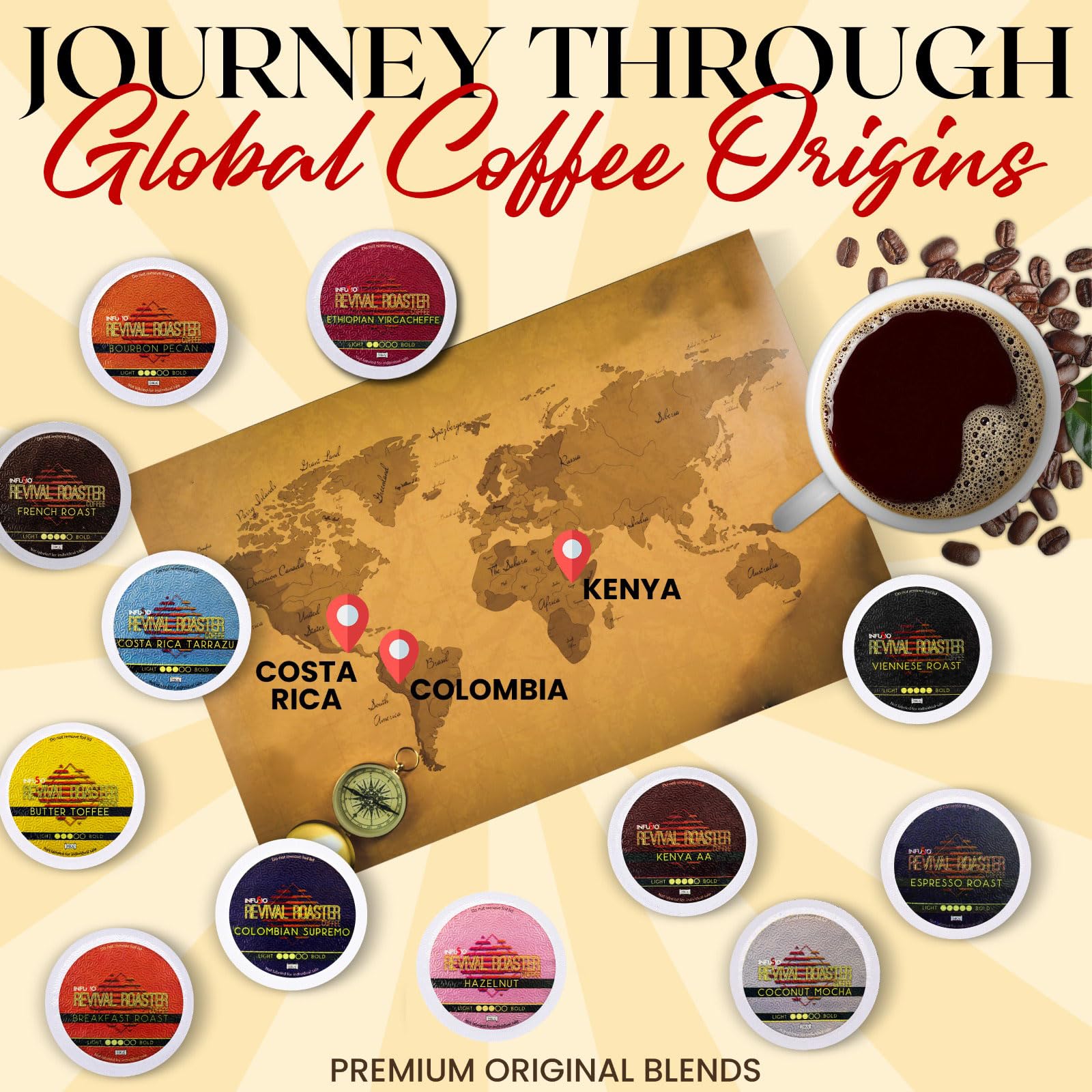 96 Count Coffee Variety Pack (12 amazing blends), Single Serve Coffee Pods for Keurig K Cup Brewers - InfuSio Revival Roaster Premium Roasted Coffee (Variety, 96 Compatible with 2.0)