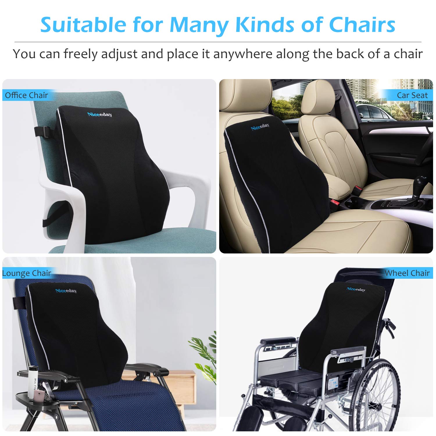 Lumbar Support Pillow for Office Chair Car Lumbar Pillow Lower Back Pain Relief Memory Foam Back Cushion with 3D Mesh Cover Gaming Chair Back Pillow Ergonomic Orthopedic Back Rest for Wheelchair Desk