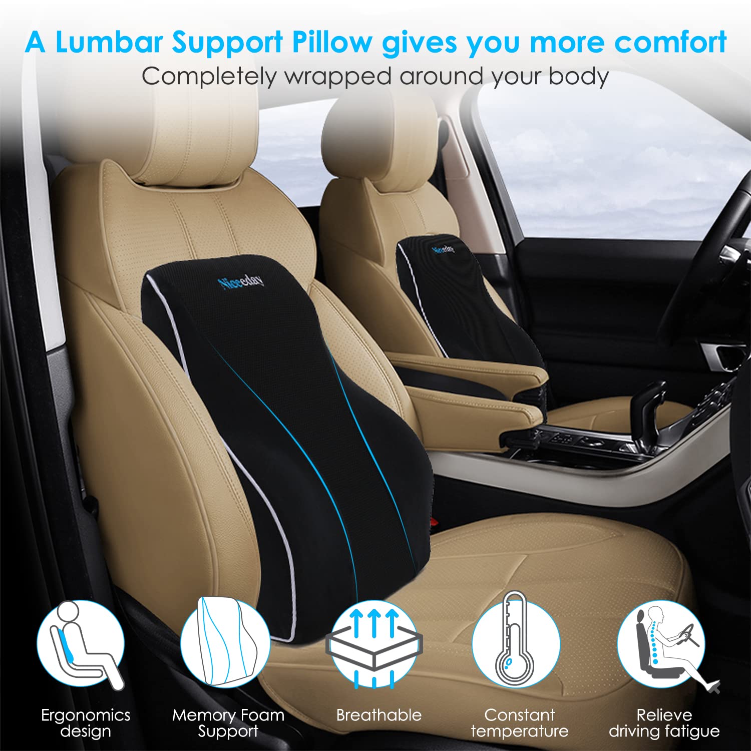 Lumbar Support Pillow for Office Chair Car Lumbar Pillow Lower Back Pain Relief Memory Foam Back Cushion with 3D Mesh Cover Gaming Chair Back Pillow Ergonomic Orthopedic Back Rest for Wheelchair Desk