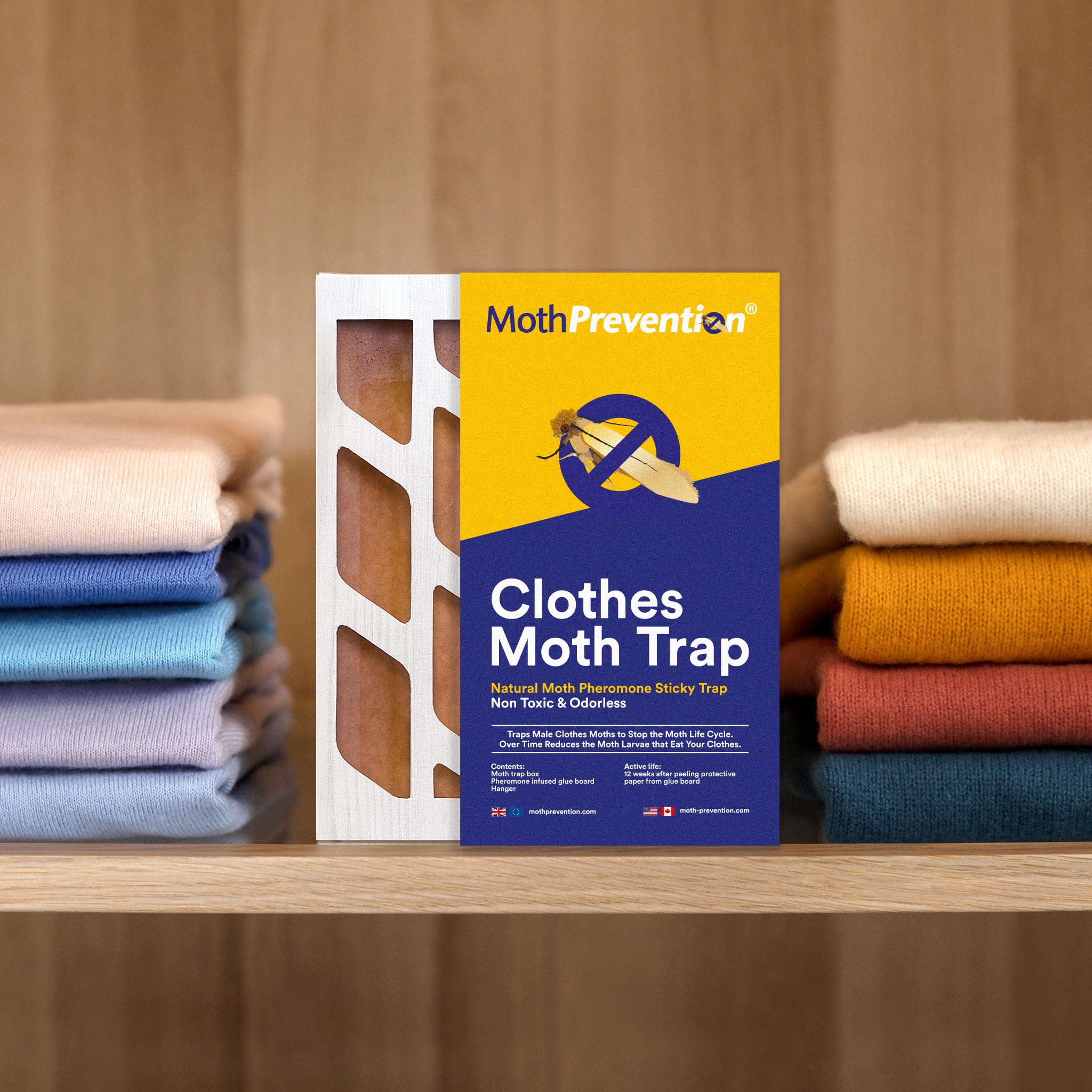 MothPrevention Powerful Clothes Moth Traps only for Clothes Closets Moths | Refillable Clothes Moth Trap | 3-Pack | Odor-Free & Natural Closet Clothing Moth Traps | Moth Pheromone Traps for House