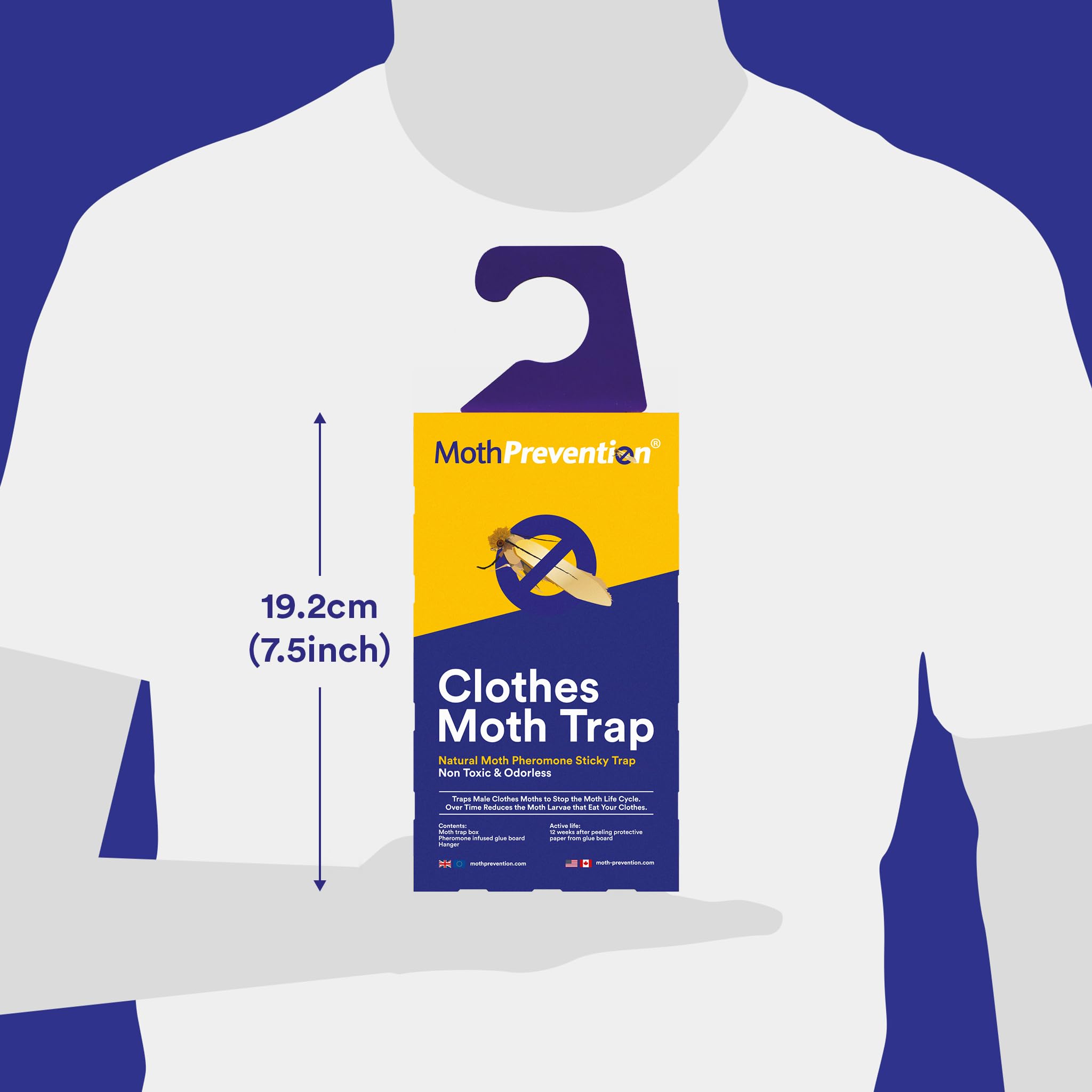 MothPrevention Powerful Clothes Moth Traps only for Clothes Closets Moths | Refillable Clothes Moth Trap | 3-Pack | Odor-Free & Natural Closet Clothing Moth Traps | Moth Pheromone Traps for House