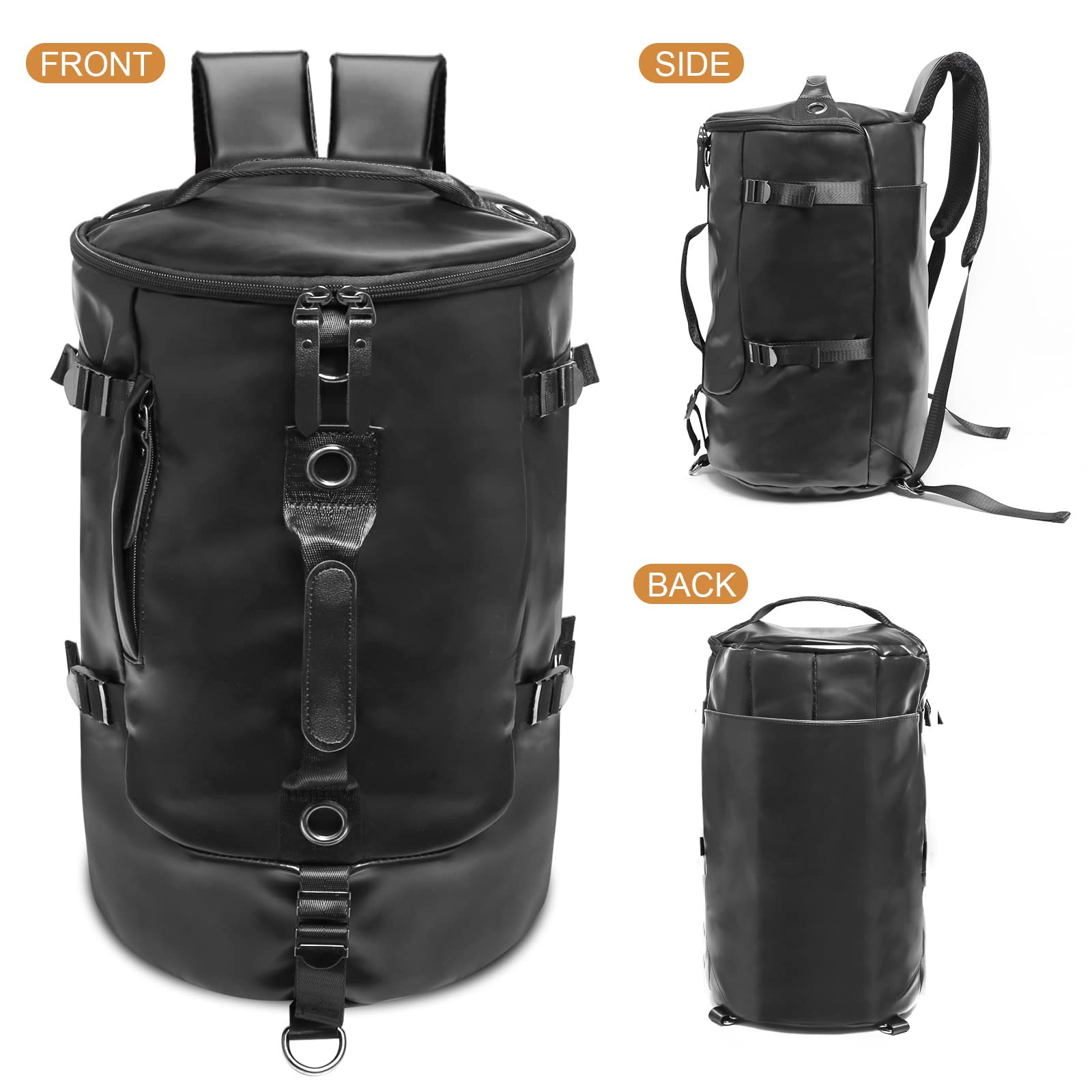Leather Travel Duffel Bags For Men Chao Ran Black College School Student Backpack Waterproof Airplane Carry On Bags For Business 3 Usage As Handbag, A Shoulder Bag And Backpack