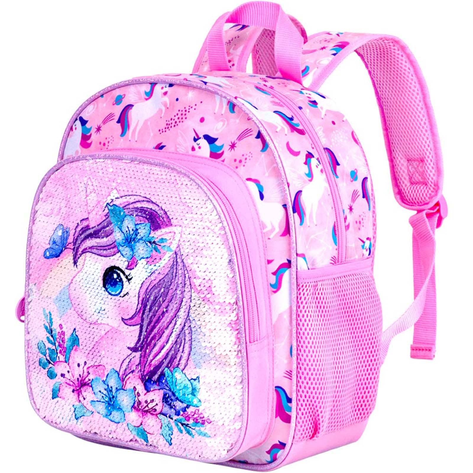 KLFVB Toddler Backpack for Girls,Cute Unicorn Bookbag for Little Kids,12” Sequin Kindergarten Preschool Schoolbag
