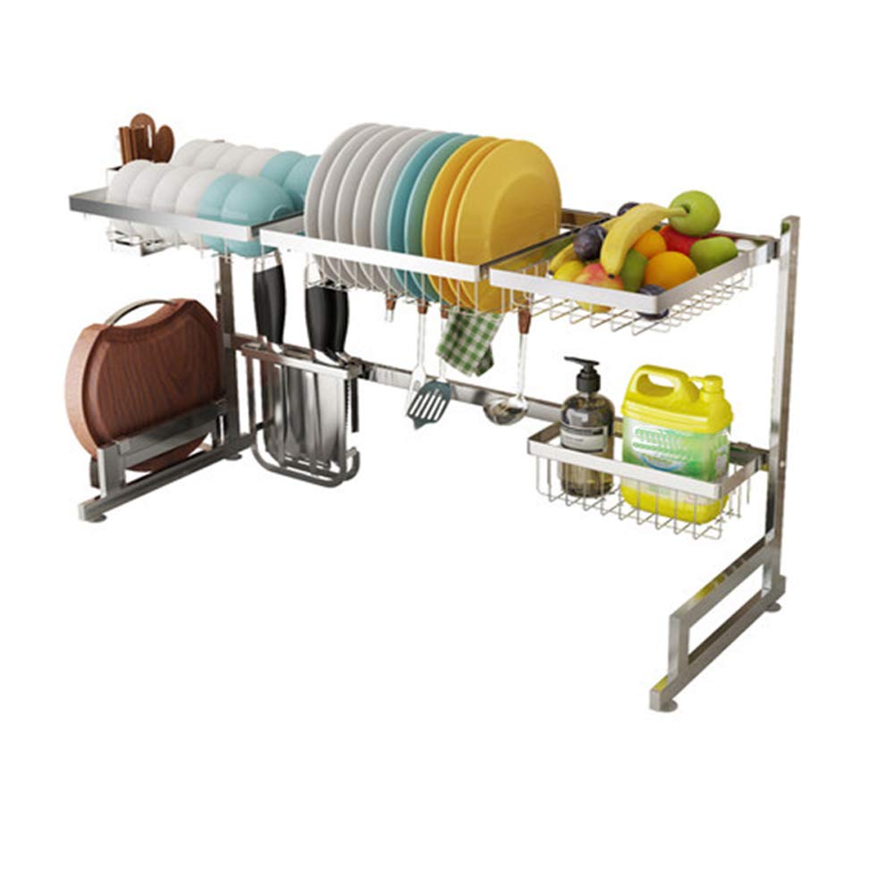 Stainless Steel Dish Drying Rack Over Kitchen Sink, Dishes and Utensils Draining Shelf, Kitchen Storage Countertop Organizer, Utensils Holder, Kitchen Space Saver (For Sink ≤ 33.5 inch)