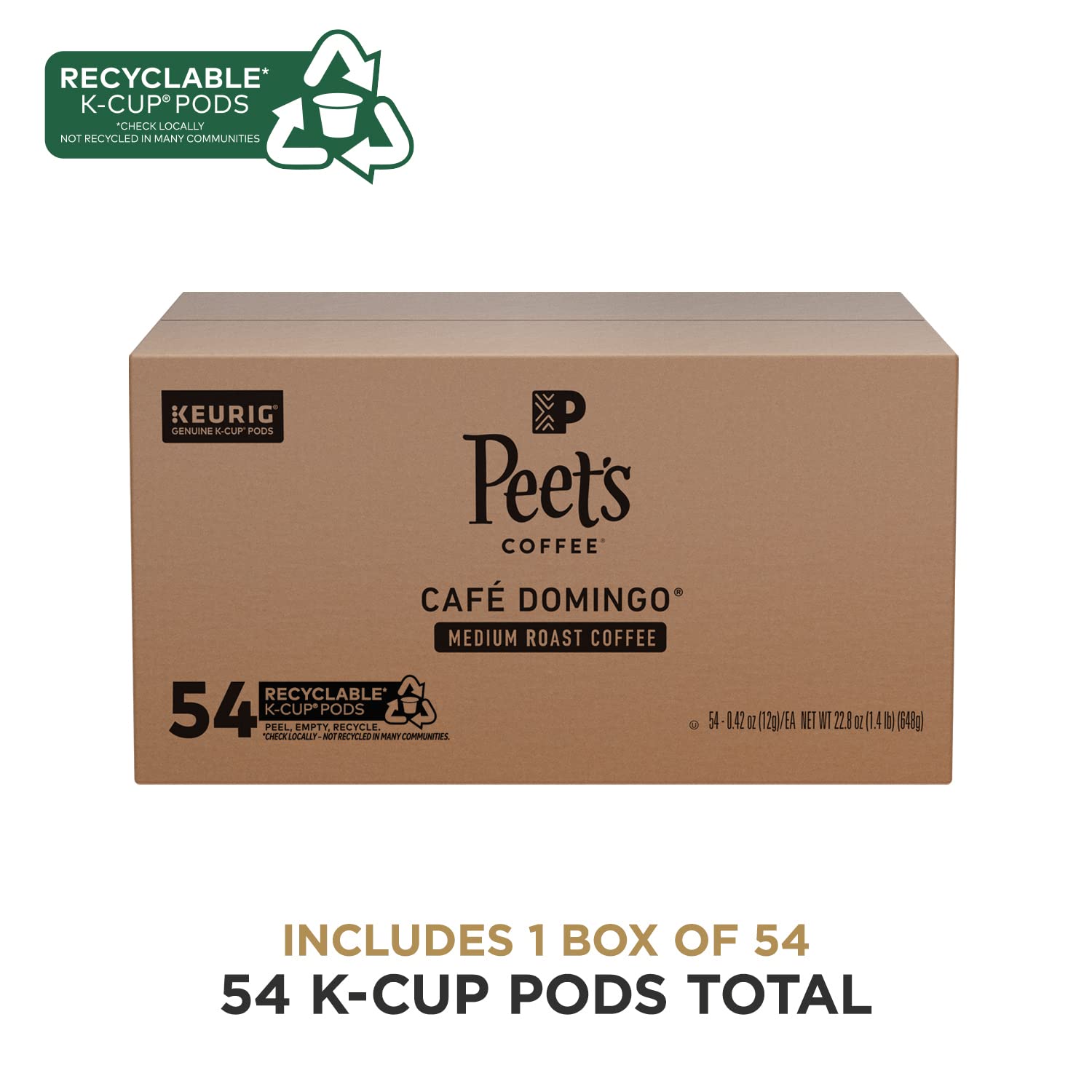 Peet's Coffee, Medium Roast K-Cup Pods for Keurig Brewers - Café Domingo 54 Count (1 Box of 54 Pods) Packaging May Vary