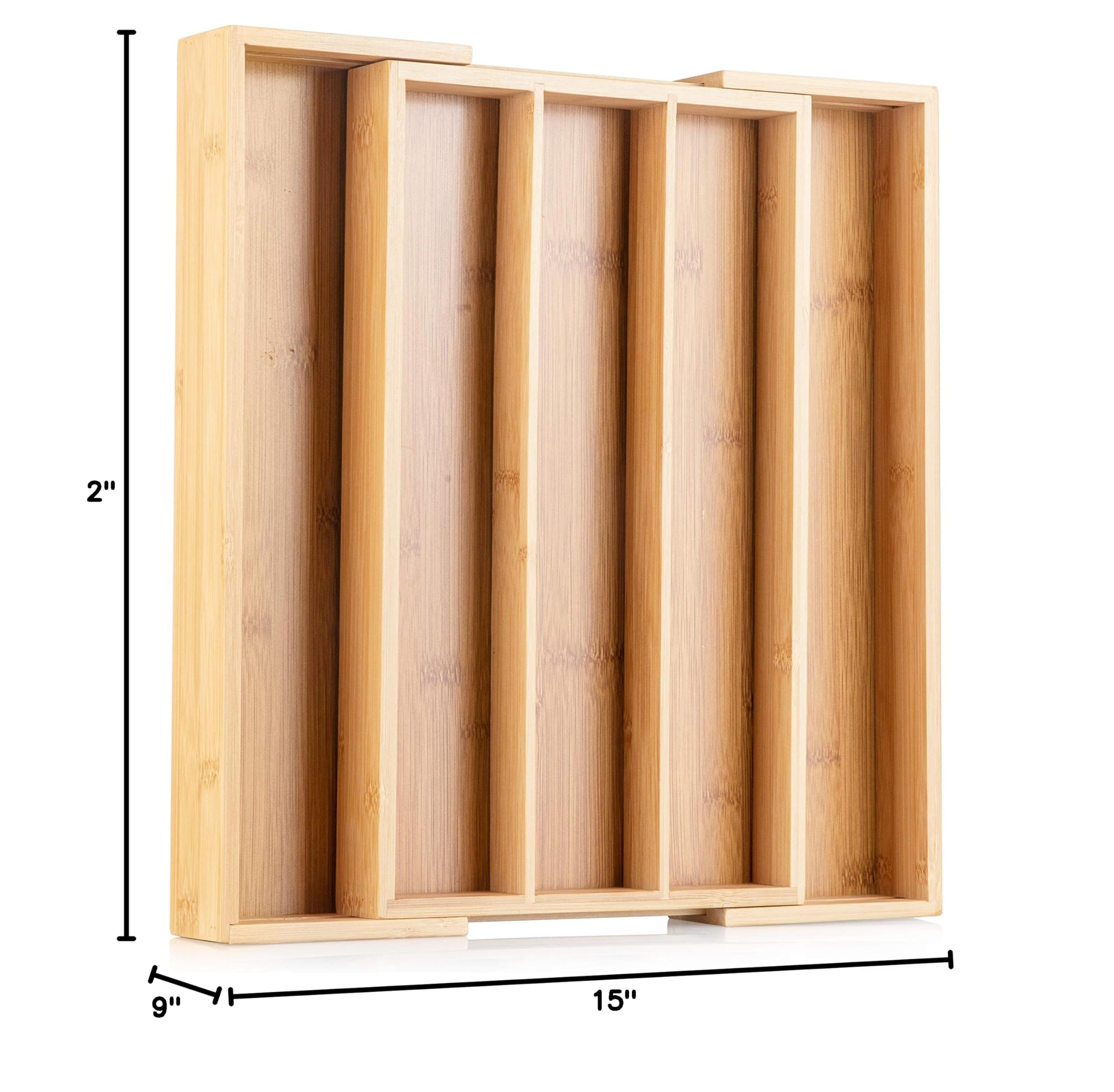Coheden Bamboo Expandable Drawer Organizer Premium Cutlery and Utensil Tray - Multifunctional Organizer Fits With All Drawer Sizes - 100% Pure Bamboo (Medium (3-5 Compartments))