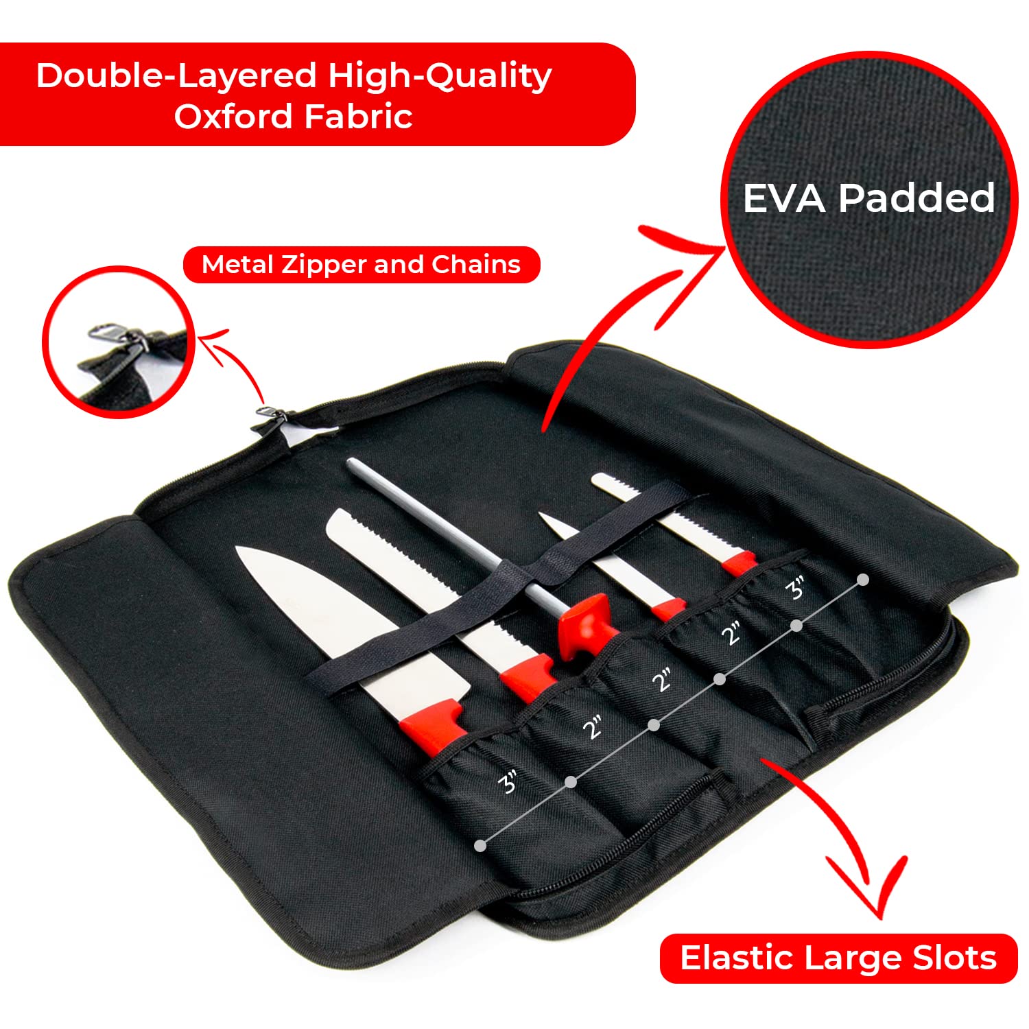 Lykia Knife Bag. 9 slots and 2 pockets. Durable and Multi-Functional Knife Case. Perfect for Chefs, Cooks and Culinary Students. (Chef Knife Bag Only) (Black)