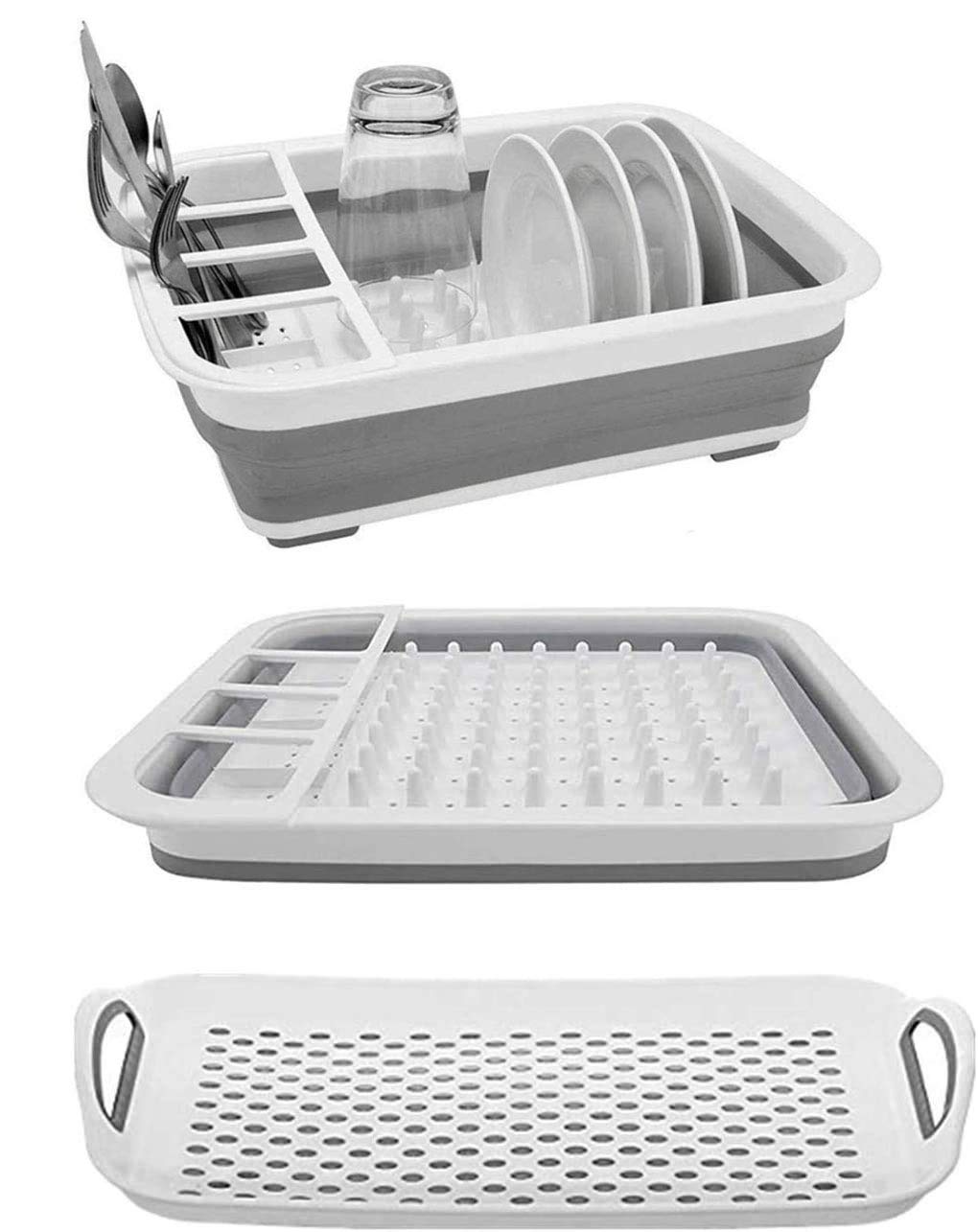 Collapsible Dish Drying Rack with Drain Board Tray Foldable Dish Drying Rack Pop up Dishes Dinnerware Organizer Dish Rack RV Accessories Camping Supplies Camper Accessories for Travel Trailers