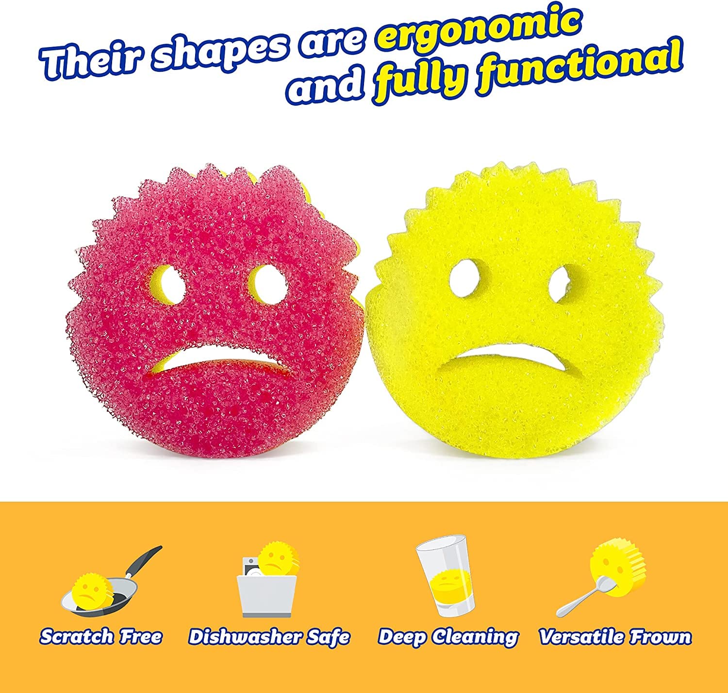 Scrub Daddy Sad Mommy and Daddy - Scratch-Free Multipurpose Dish Sponge - BPA Free & Made with Polymer Foam - Stain, Mold & Odor Resistant Kitchen Sponge (2 Count)