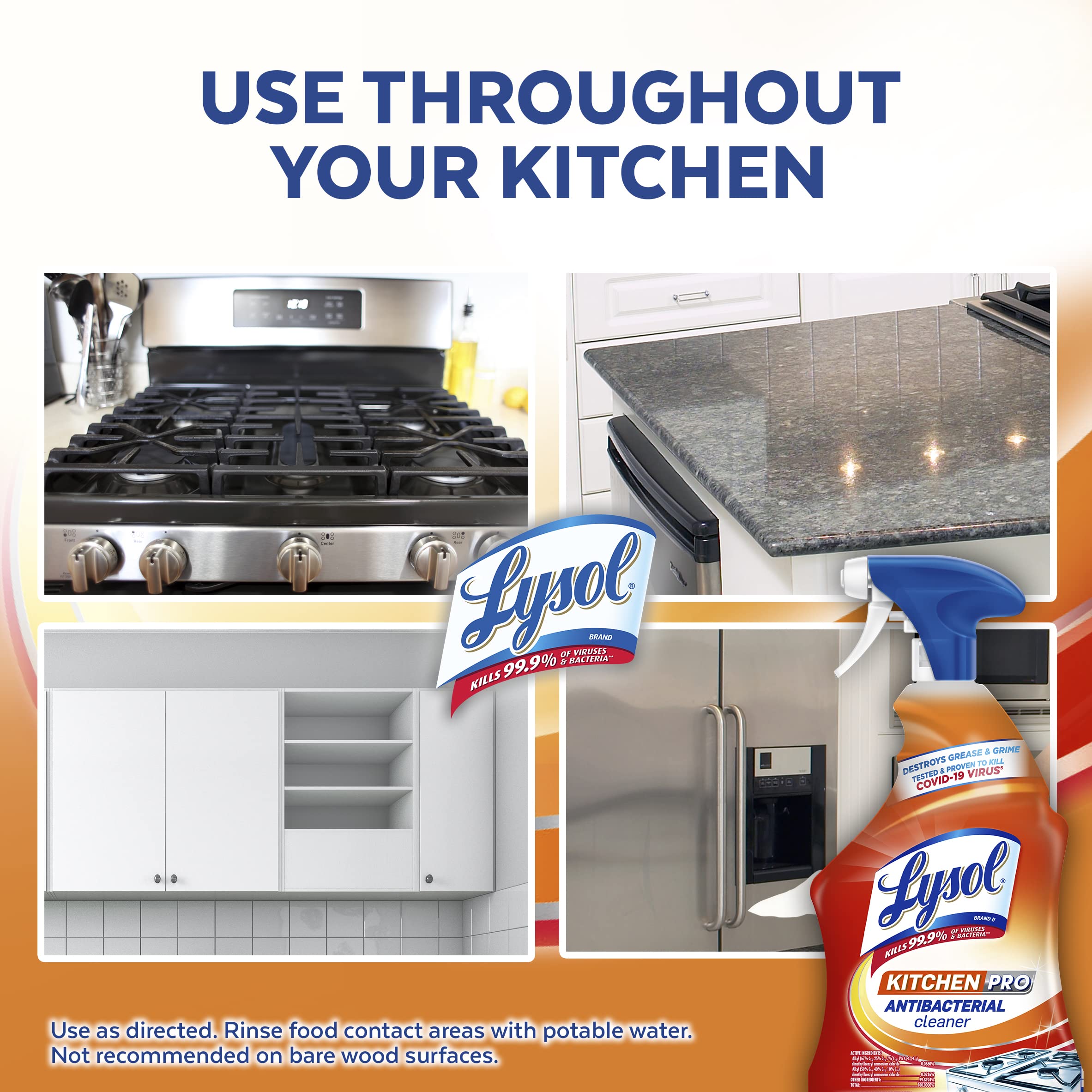 Lysol Kitchen Pro Antibacterial Cleaner Trigger, Orange , 22 oz