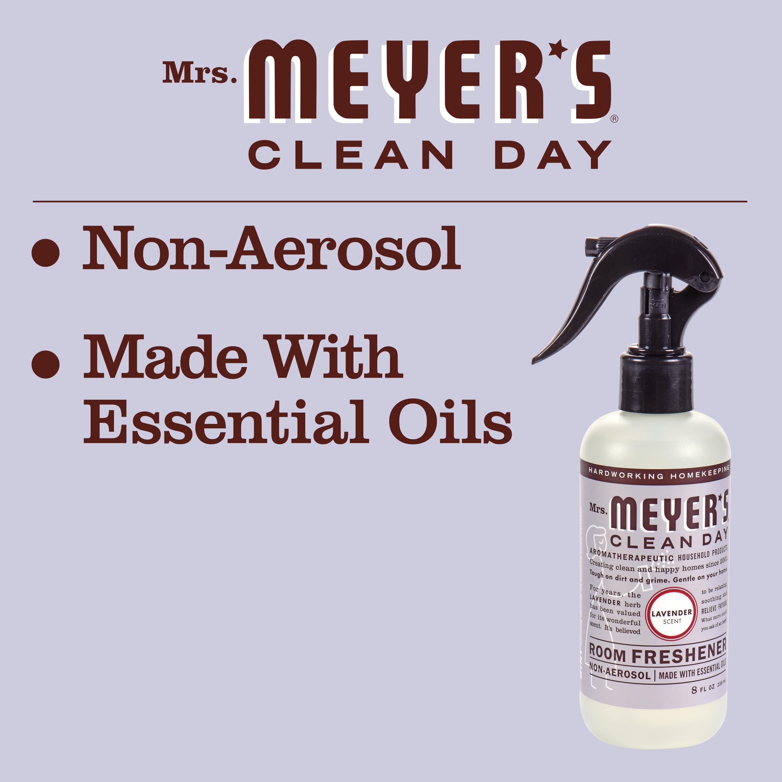 Mrs. Meyer's Room and Air Freshener Spray, Non-Aerosol Spray Bottle Infused with Essential Oils, Lavender, 8 fl. oz - Pack of 3