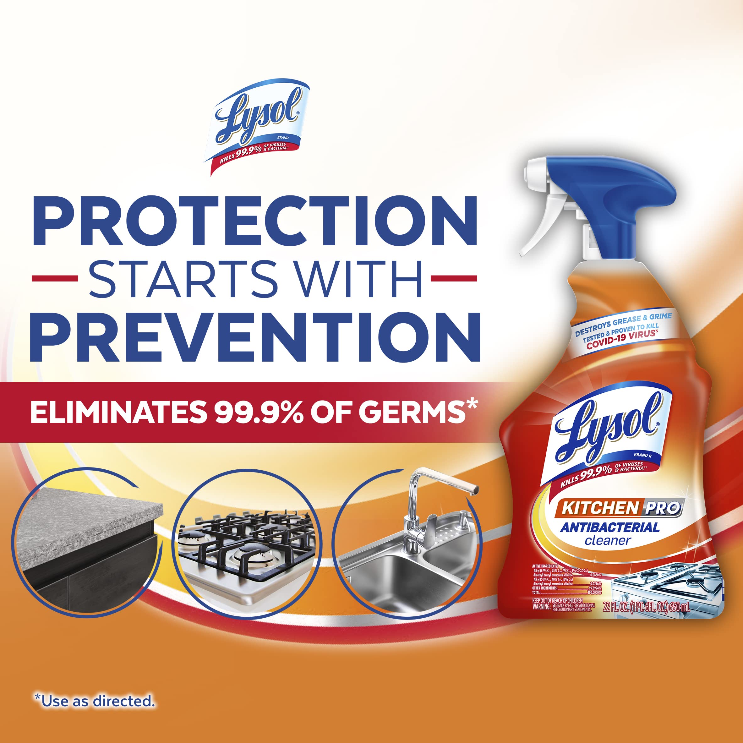Lysol Kitchen Pro Antibacterial Cleaner Trigger, Orange , 22 oz