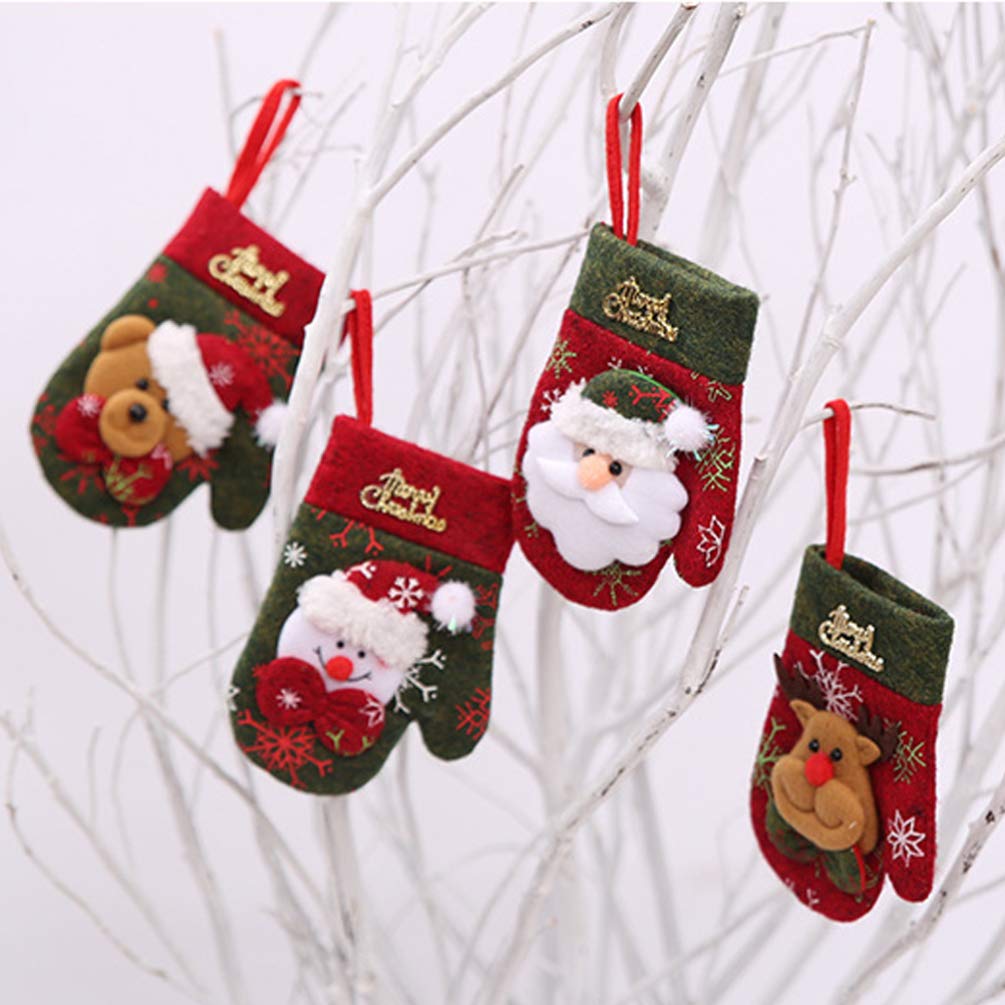 DOITOOL 4 Pcs Christmas Cutlery Bags Mini Christmas Stockings Gloves Bear Tableware Cover Xmas Silverware Holders Christmas Table Decoration