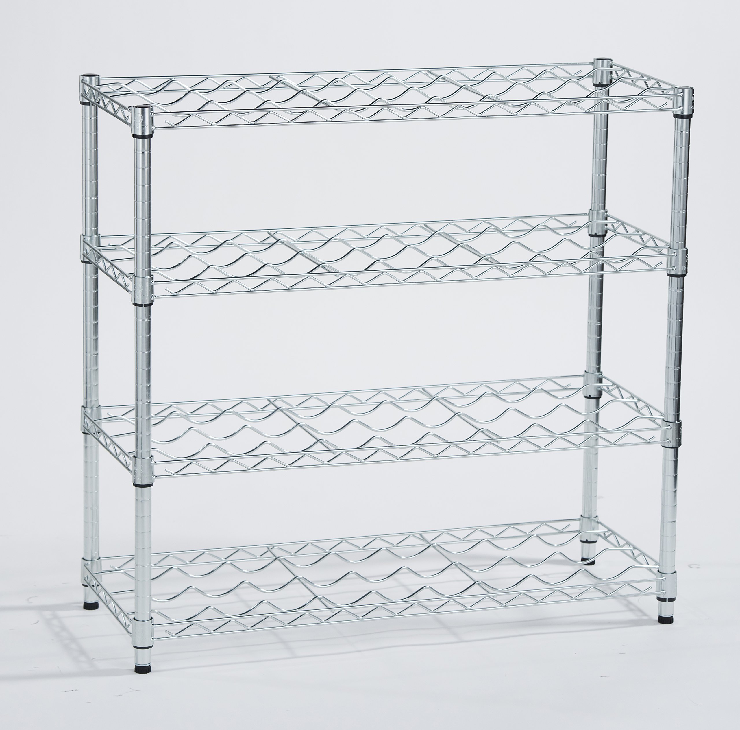 TRINITY EcoStorage 4-Tier Adjustable Metal Wire Wine Rack, Freestanding Stackable Bottle Holder for Bar and Kitchen Storage, Minimum 36 Bottle Capacity, 36” W x 14” D x 34.5” H, Chrome