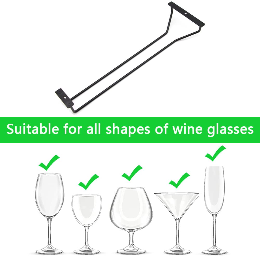 Wine Glass Rack (1 Pack 13.8 inch, Black), Wine Glass Rack Under Cabinet, Hanging Stemware Holder, Metal Chrome Finish Stemware Rack for Kitchen/Bar/Restaurant