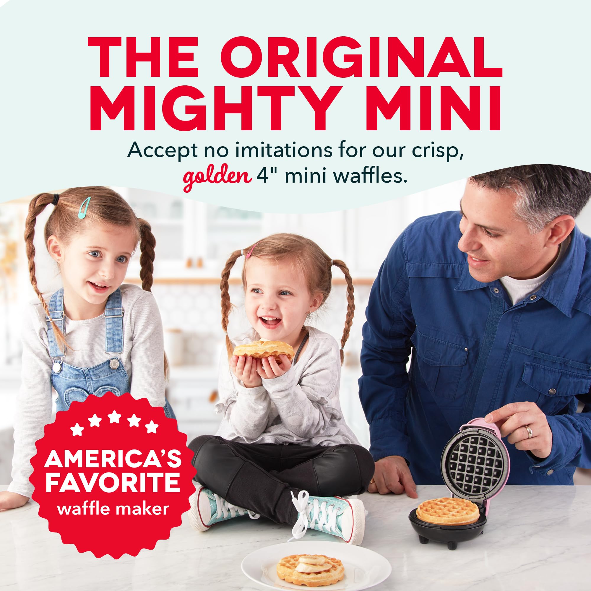 DASH Mini Maker for Individual Waffles, Hash Browns, Keto Chaffles with Easy to Clean, Non-Stick Surfaces, 4 Inch, Pink