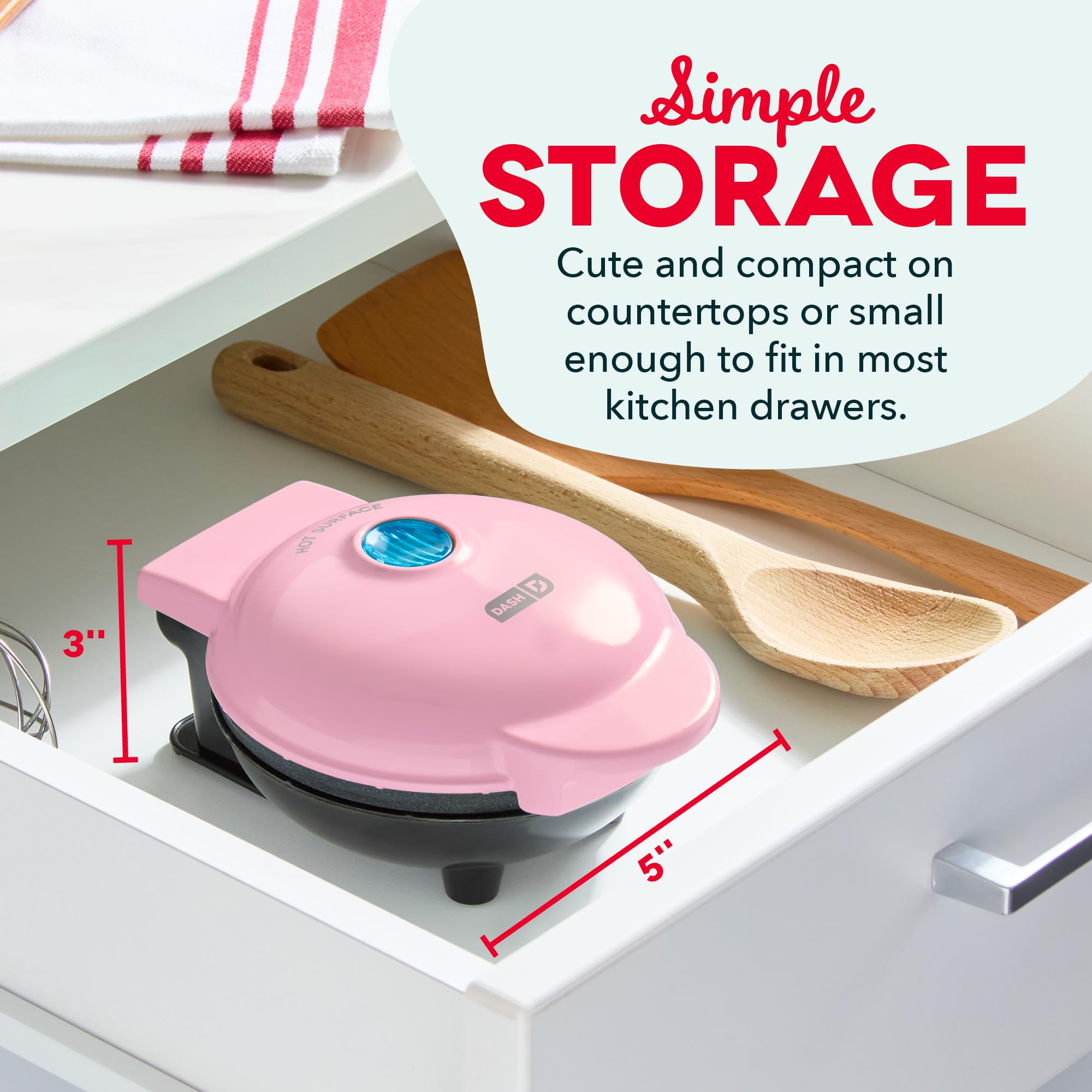 DASH Mini Maker for Individual Waffles, Hash Browns, Keto Chaffles with Easy to Clean, Non-Stick Surfaces, 4 Inch, Pink