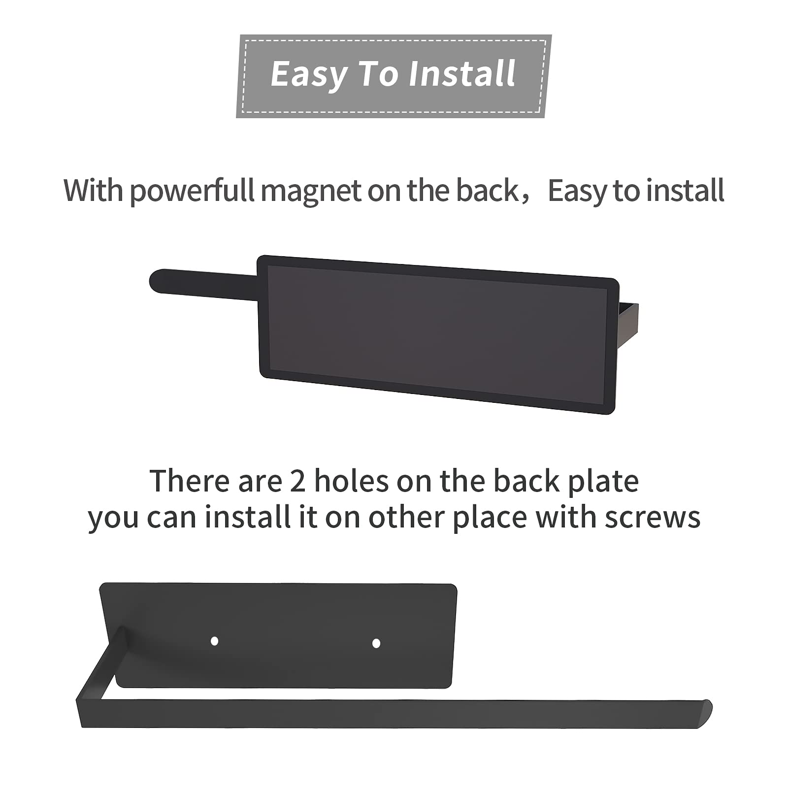 2 Pack Magnetic Paper Towel Holder for Refrigerator, Kitchen Towel Rack Magnetic Tower Bar for Kitchen of Bathroom,Made of Iron,No Drilling (Black, 2 Pack)