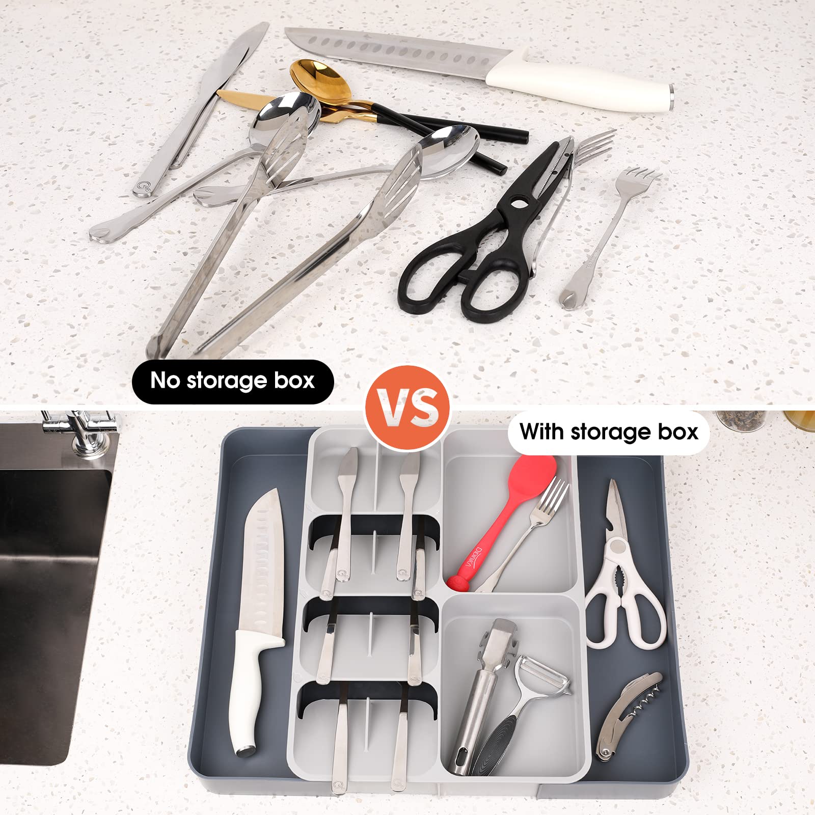 BRAQ Expandable Cutlery Organizer in Drawer, Flatware Drawer Tray for Kitchen Silverware, Flatware and Utensil Storage, Perfect Size:15.35"*11.02"-19.29"*2.16"