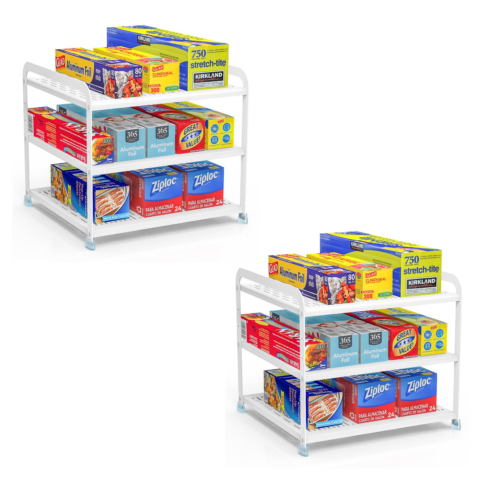 Decostatue Kitchen Cabinet Organizers and Storage Rack- Adjustable Foil and Plastic Wrap Organizer Rack - Sturdy Pantry Organization and Storage for Plastic Bag, Wrap, Foil, Parchment, Snack and Box