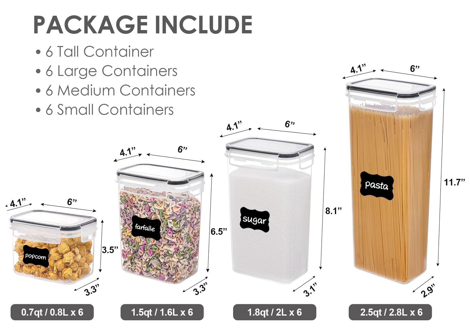 Airtight Food Storage Containers with Lids, Vtopmart 24 pcs Plastic Kitchen and Pantry Organization Canisters for Cereal, Dry Food, Flour and Sugar, BPA Free, Includes 24 Labels