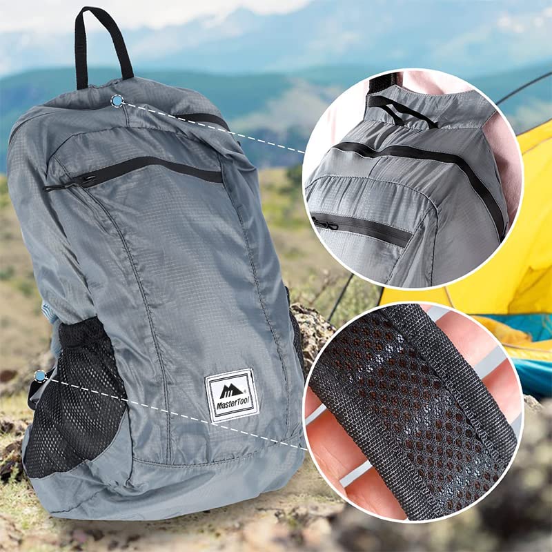 MasterTool Hiking Daypack, Water Resistant Lightweight Packable Foldable Backpack for Travel Camping Outdoor, Black, (291-2243-06), 20L