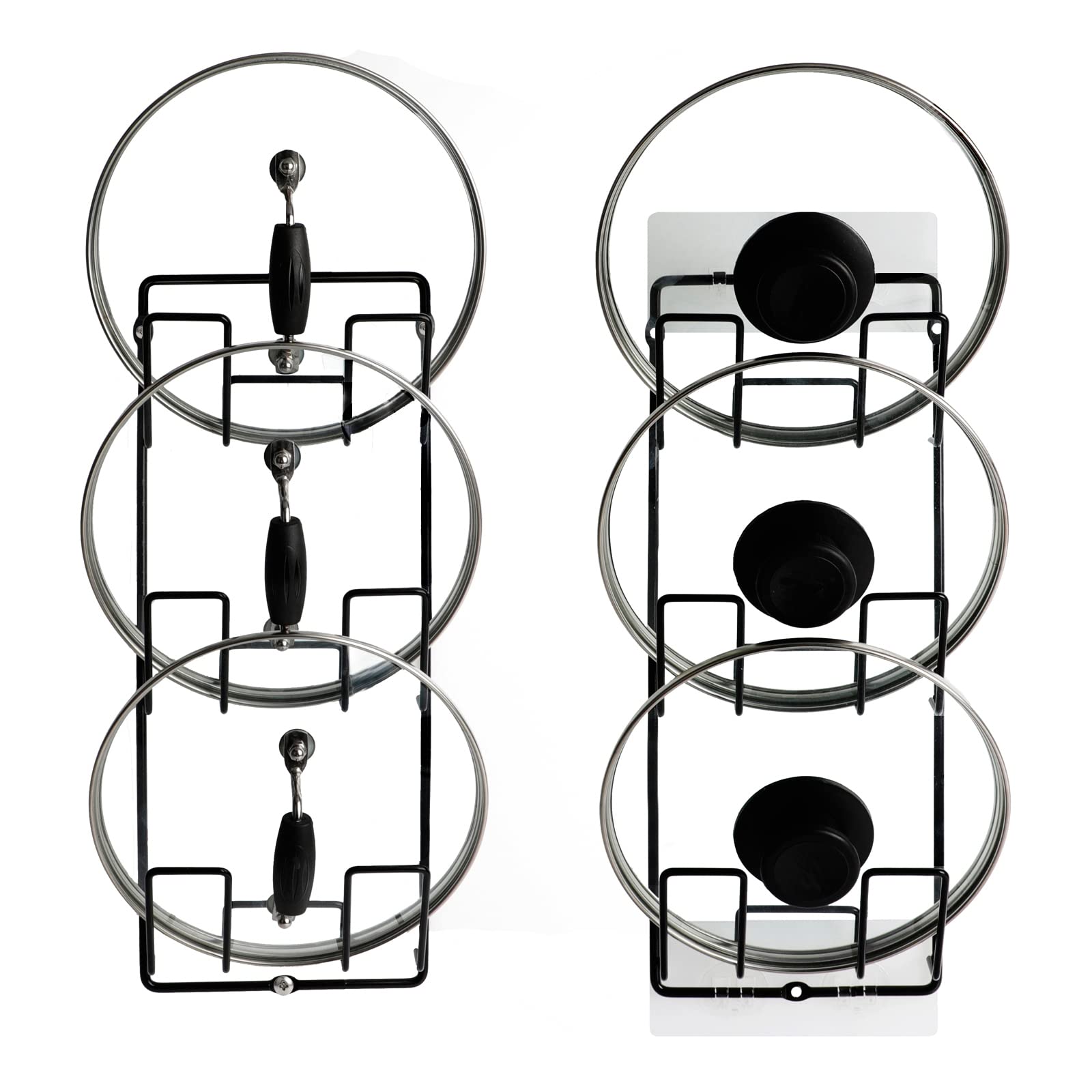 Cokorgue Pot Lid Organizer for Cabinet Door No Drilling, Pot Lid Holder for Kitchen Organization & Storage, 2 Pack Black