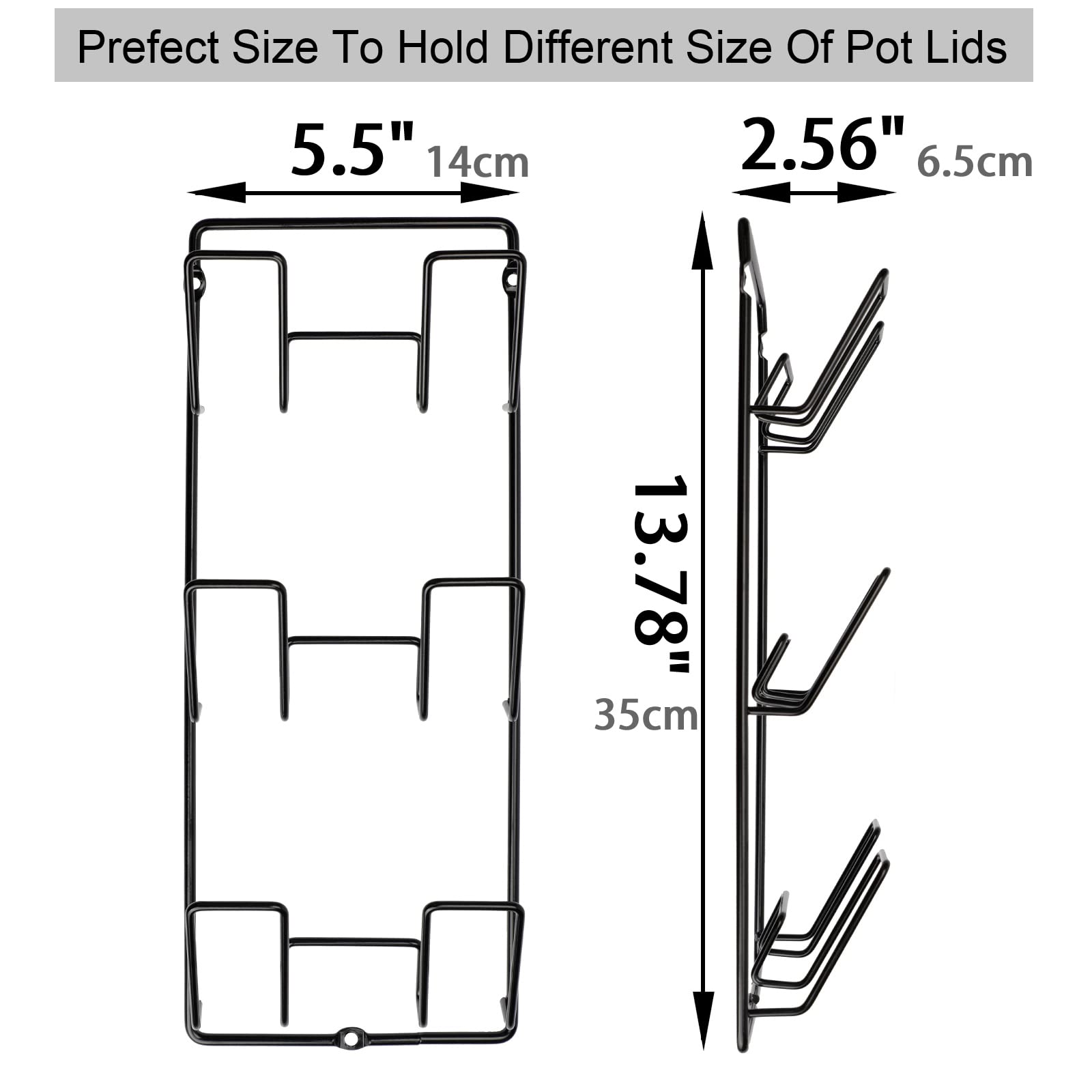 Cokorgue Pot Lid Organizer for Cabinet Door No Drilling, Pot Lid Holder for Kitchen Organization & Storage, 2 Pack Black