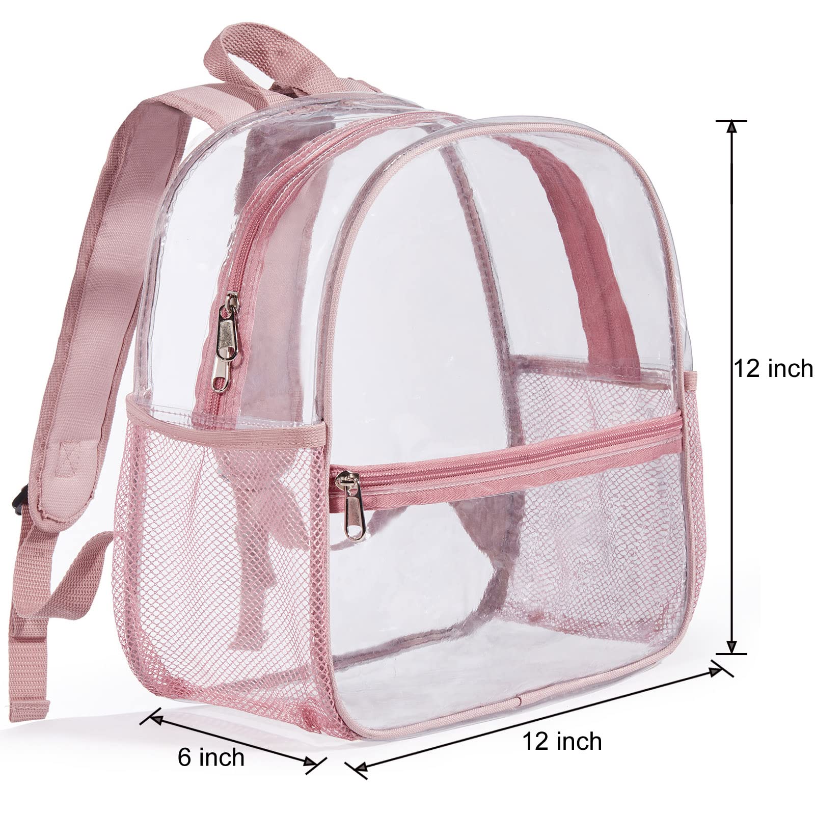 Mini Clear Backpack 12x12x6 Stadium Approved, Small Transparent Backpack for Women Girls for Sporting Event, Work, School, Music Festival and Concerts (Rose Gold)