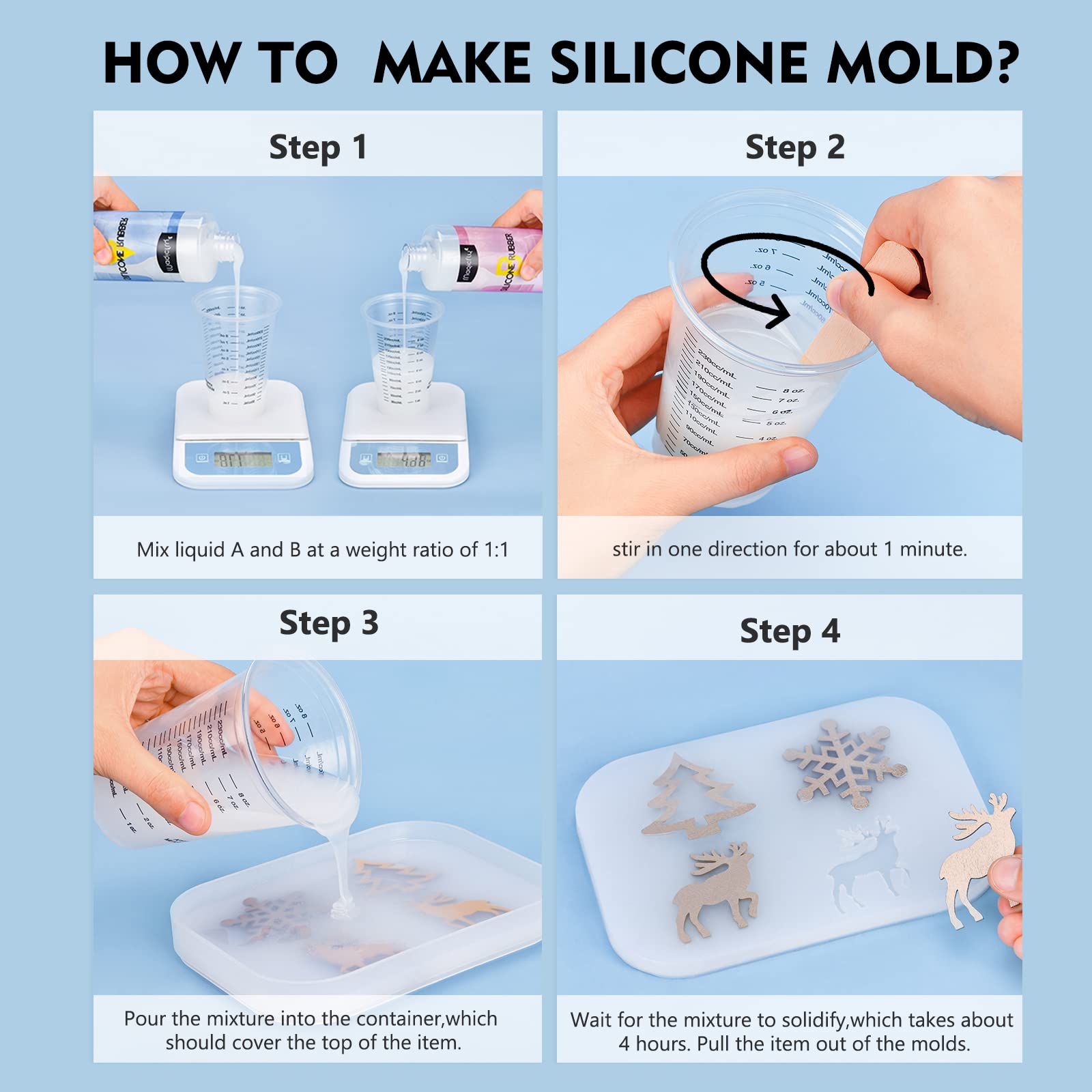 Magicfly Silicone Mold Making Kit, Liquid Silicone Rubber 32oz, Translucent Clear Mold Making Silicone Rubber, for Casting Resin Molds, Silicone Molds, Soap, Candle, Clay