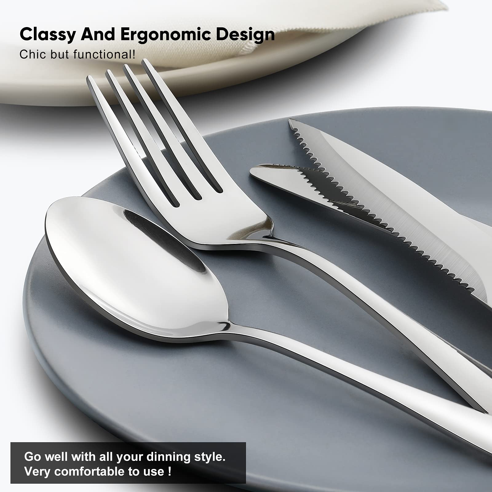 36-Piece Silverware Set with Steak Knives for 6, Food-Grade Stainless Steel Utensils Set Includes Spoons Forks Knives,Tableware Cutlery Set For Home Restaurant Hotel, Mirror Finish, Dishwasher Safe