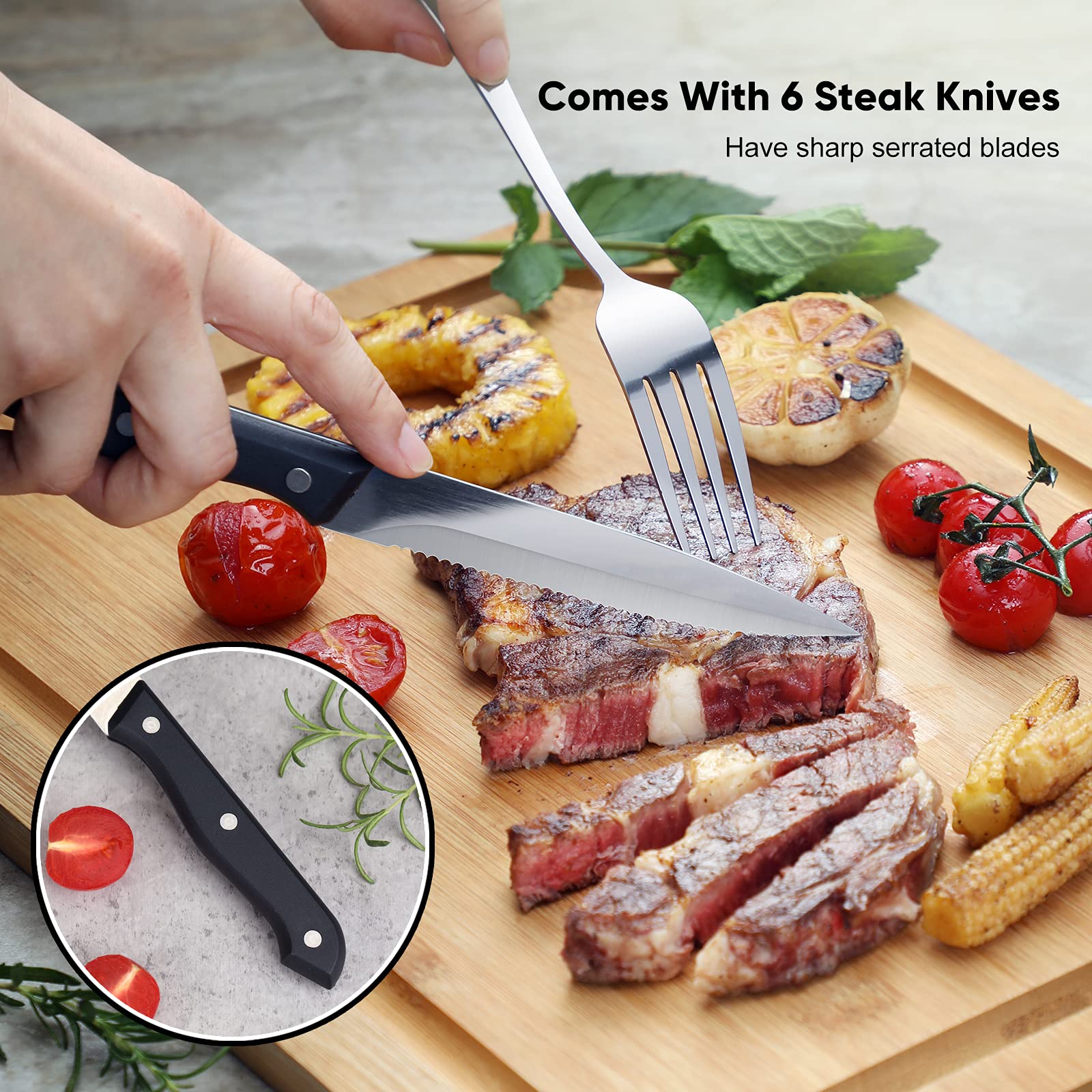 36-Piece Silverware Set with Steak Knives for 6, Food-Grade Stainless Steel Utensils Set Includes Spoons Forks Knives,Tableware Cutlery Set For Home Restaurant Hotel, Mirror Finish, Dishwasher Safe