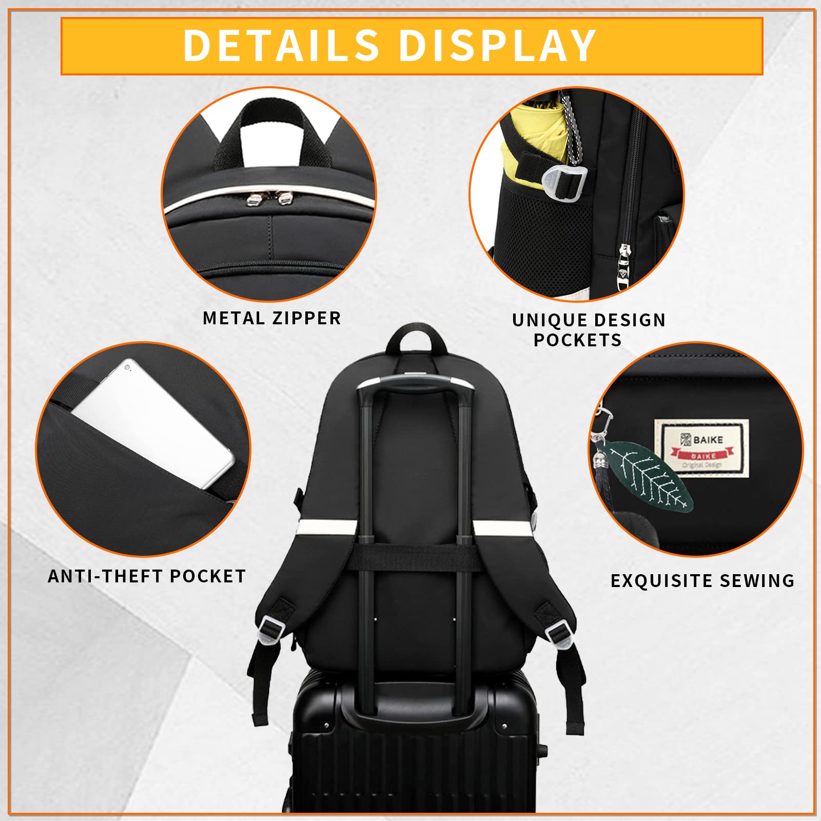 School Backpack Aesthetic Backpack for Girls Boys, Anti Theft Travel Daypack Laptop Backpacks for College Students, Cute Bookbag School Computer Bag for Outdoor Camping Hiking(black)