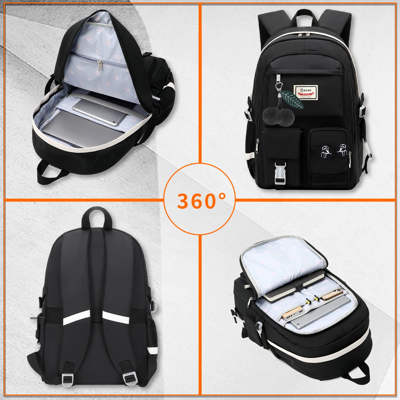 School Backpack Aesthetic Backpack for Girls Boys, Anti Theft Travel Daypack Laptop Backpacks for College Students, Cute Bookbag School Computer Bag for Outdoor Camping Hiking(black)