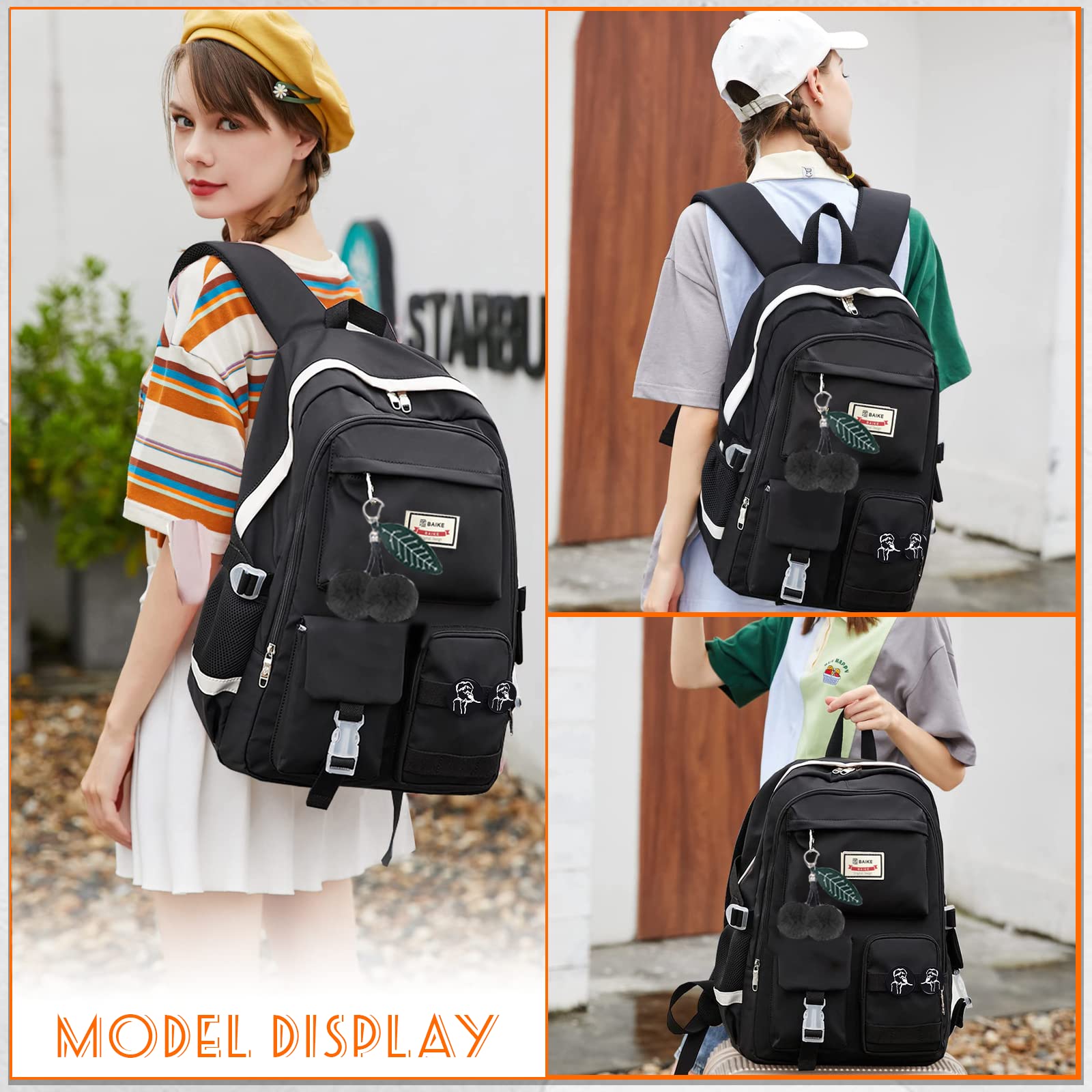 School Backpack Aesthetic Backpack for Girls Boys, Anti Theft Travel Daypack Laptop Backpacks for College Students, Cute Bookbag School Computer Bag for Outdoor Camping Hiking(black)