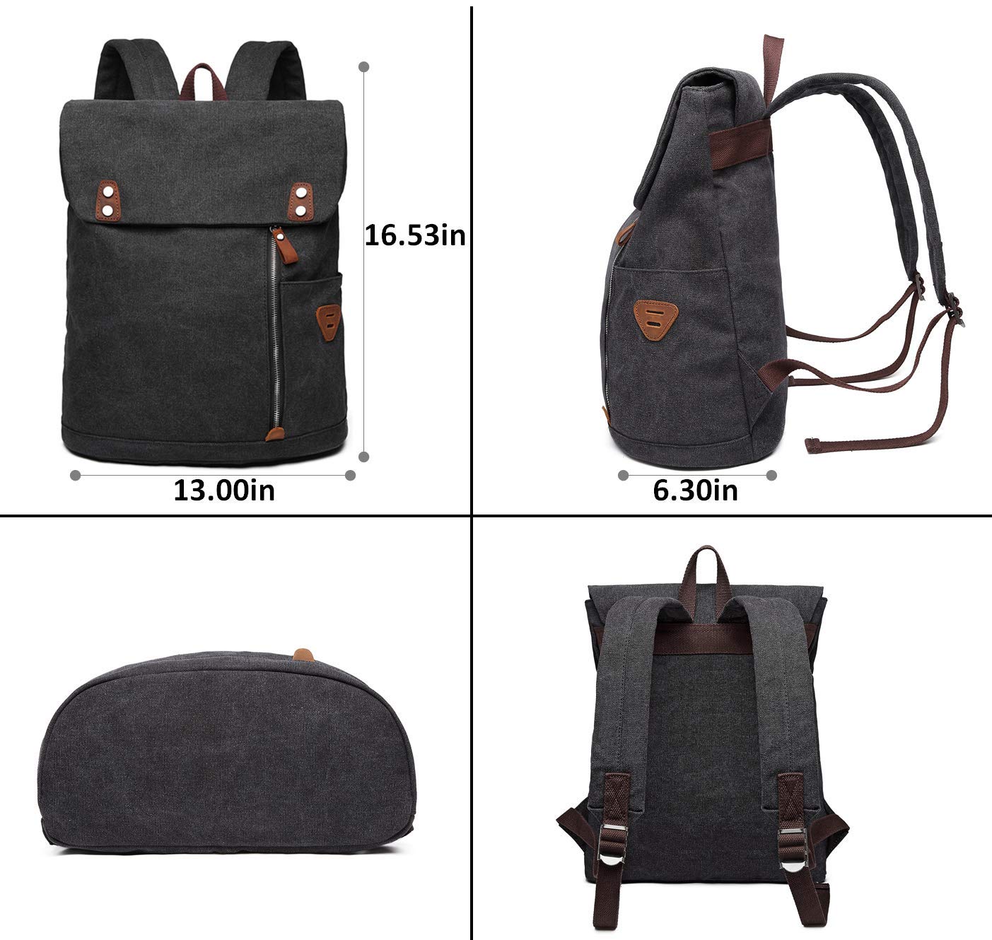 Wxnow Canvas Leather Backpack Laptop Rucksack Casual Outdoor Travel Daypack School Bag for Men Women Khaki