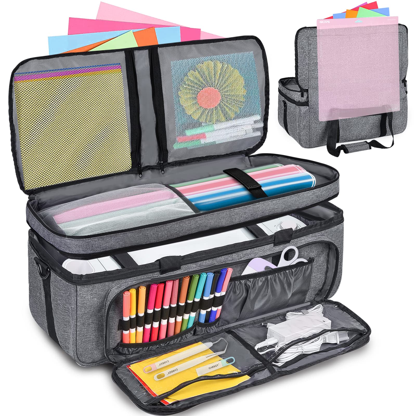 Carrying Case for Cricut Maker, Double-Layer Cricut Bag for Cricut Machine with Cover and Cutting Mat Pocket Compatible with Cricut Explore Air, Air 2, Maker, Maker 3, Organization and Storage Bags, Cricut Accessories