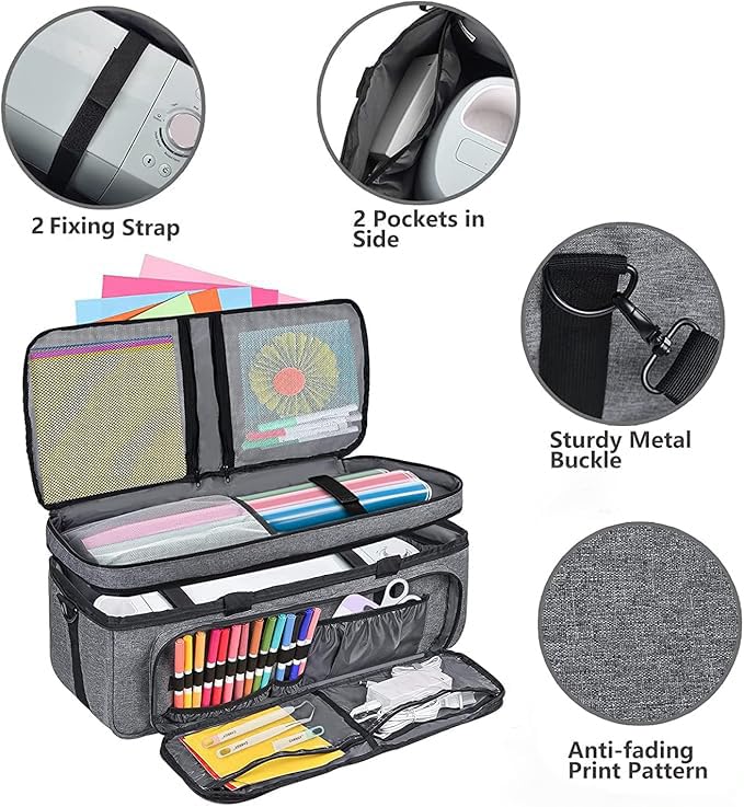 Carrying Case for Cricut Maker, Double-Layer Cricut Bag for Cricut Machine with Cover and Cutting Mat Pocket Compatible with Cricut Explore Air, Air 2, Maker, Maker 3, Organization and Storage Bags, Cricut Accessories