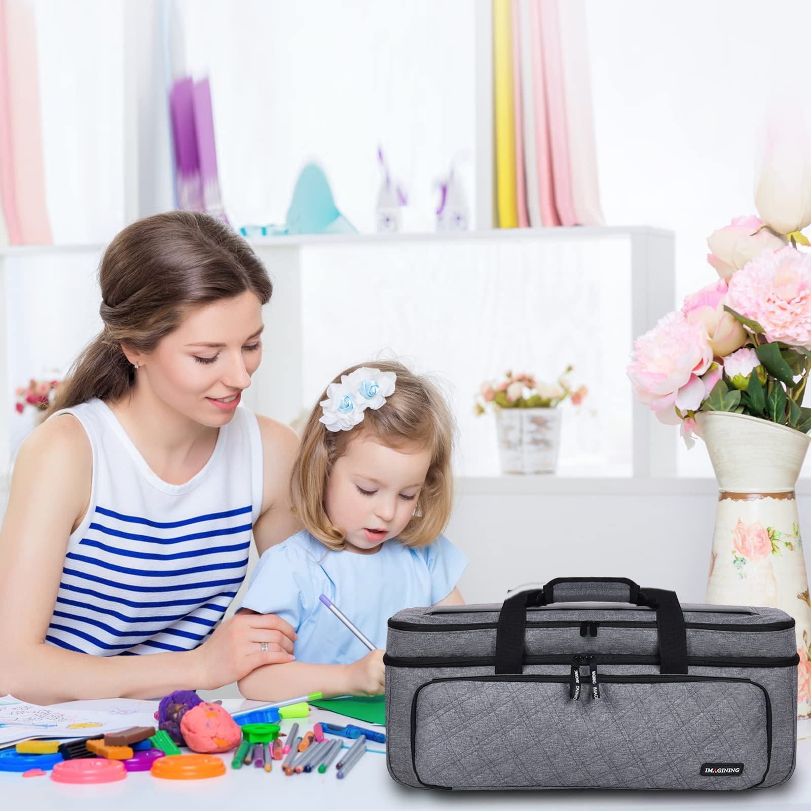 Carrying Case for Cricut Maker, Double-Layer Cricut Bag for Cricut Machine with Cover and Cutting Mat Pocket Compatible with Cricut Explore Air, Air 2, Maker, Maker 3, Organization and Storage Bags, Cricut Accessories