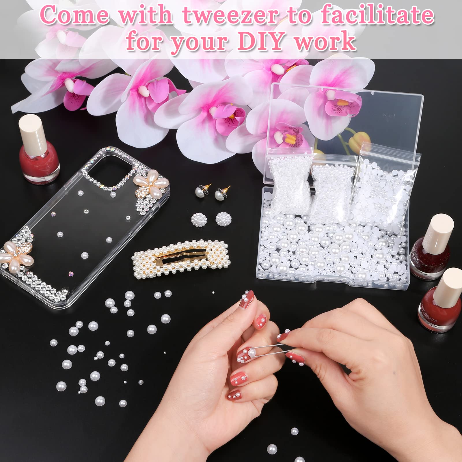 Mckanti 10000pcs Flat Back Pearls Half Round Pearl Beads Flatback Loose Beads for Crafts DIY Phone Nail Making (2mm/3mm/4mm/5mm/6mm/8mm/10mm)